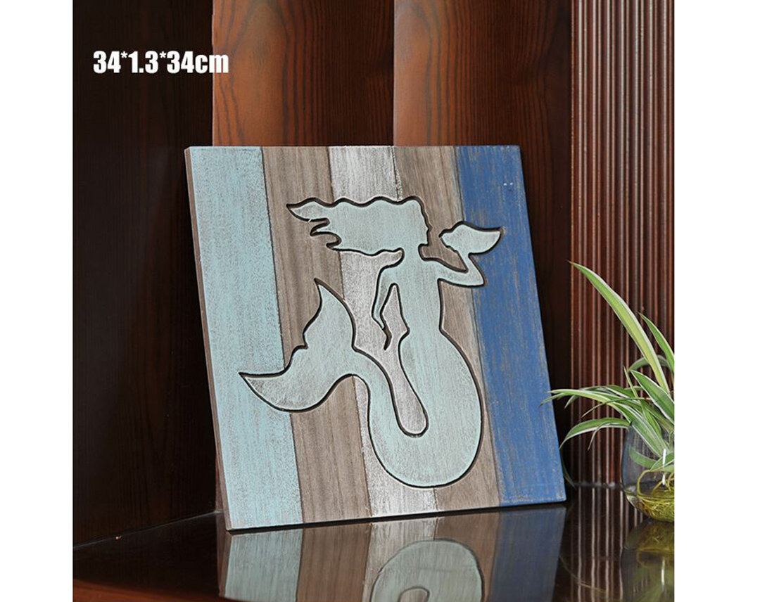 Картина морская Русалка с раковиной, 34х34см, дерево, морской декор