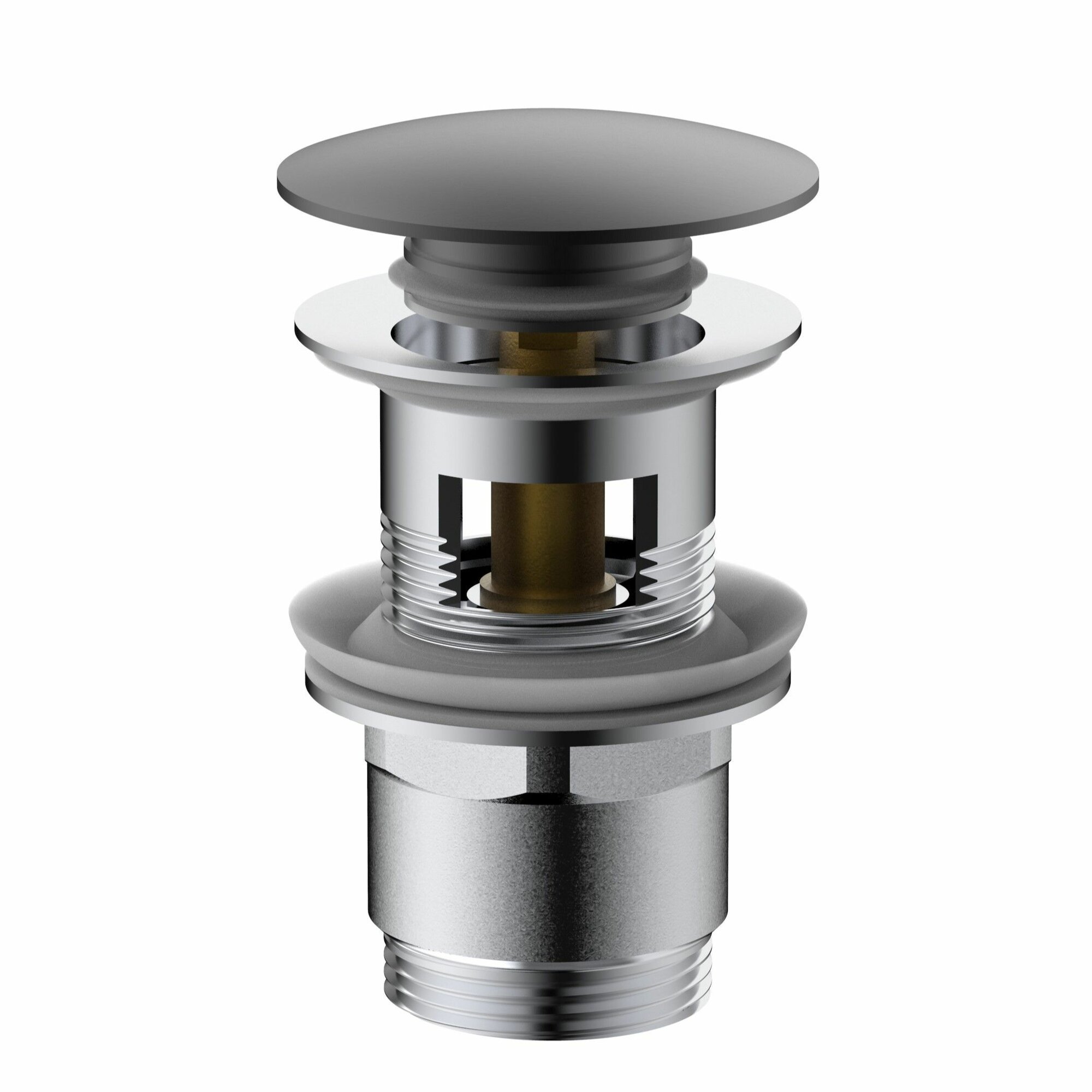 Донный клапан Vincea DPU-1B01GM клик-клак G1 1/4, с переливом, вороненая сталь