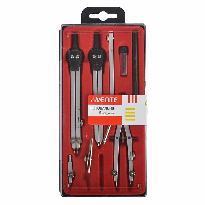 Готовальня (9 предметов)/ циркуль школьный в пластиковом футляре 5093207 deVENTE