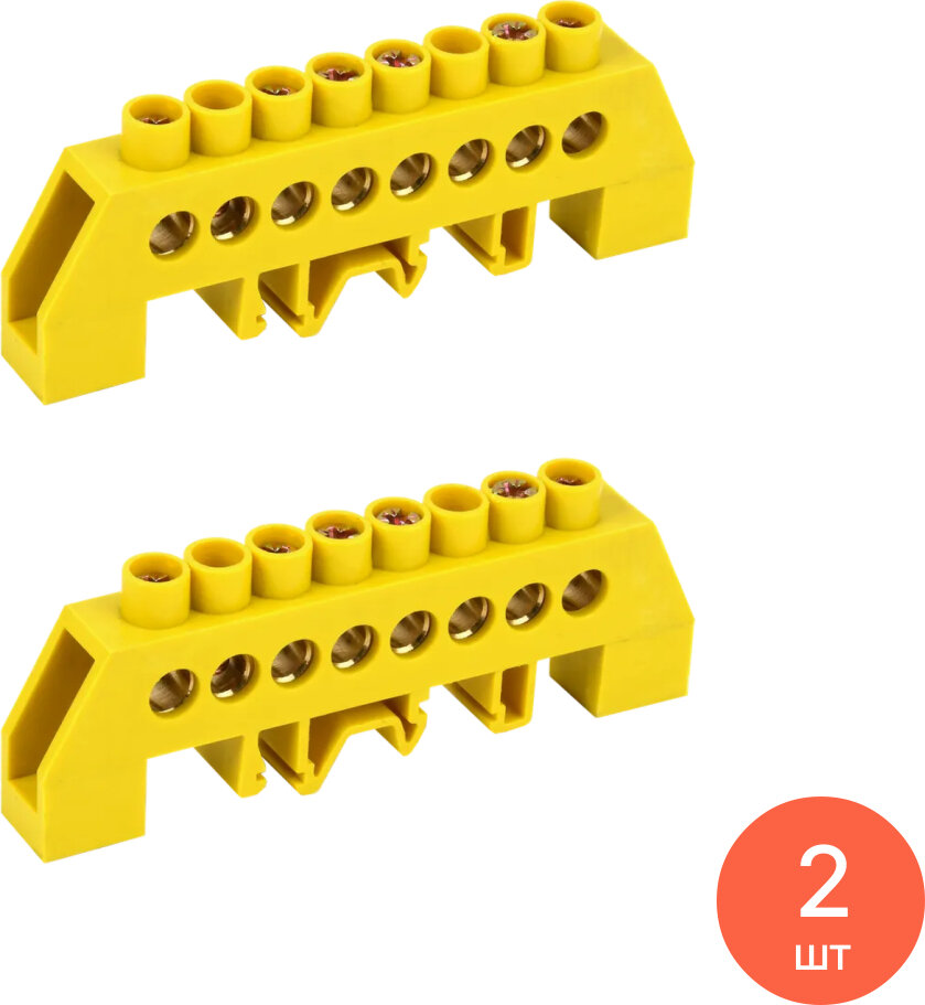 Шина IEK / ИЭК ШНИ-8х12-8-КС-Ж земля в комбинированном DIN-изоляторе типа Стойка, латунь, 95×25×34.5мм, DIN-рейка, 125А, YNN10-812-8DP-K05 / соединитель проводов (комплект из 2 шт)