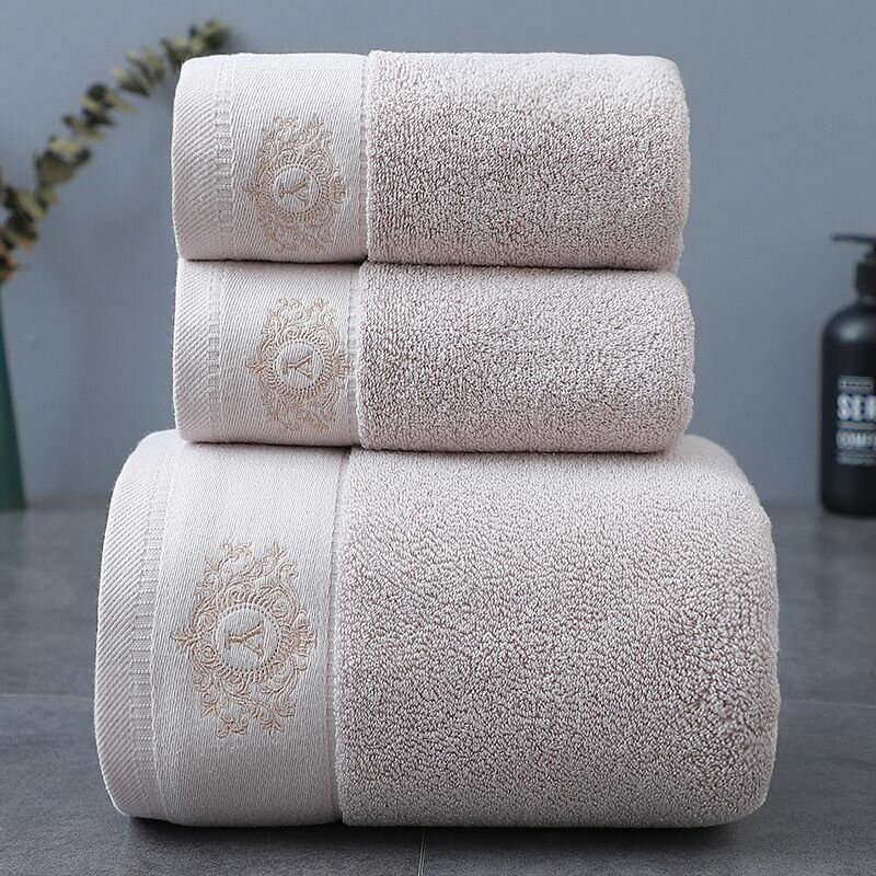 Набор полотенец для лица, рук или ног 3, Гребенной хлопок, 34x74, 70x140 см, светло-серый, 3 шт.