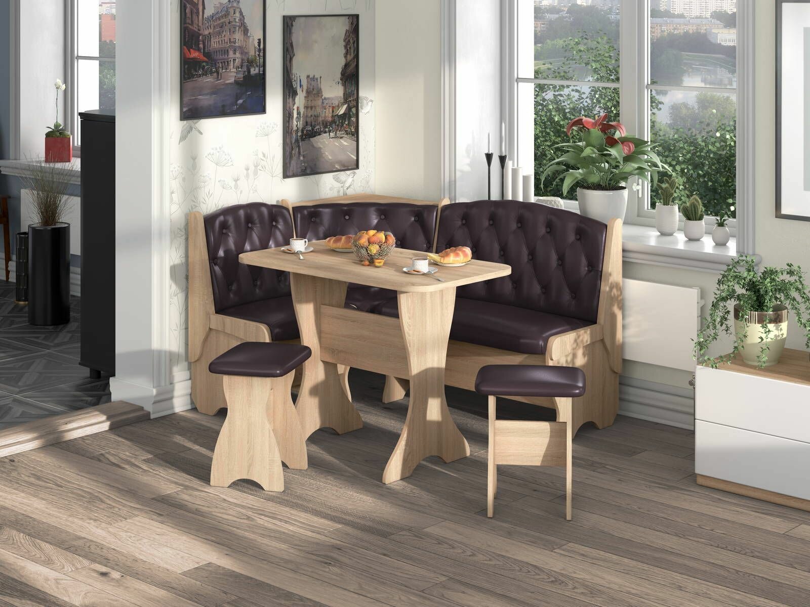 Кухонный уголок Оливия Люкс Дуб Сонома/Борнео Умбер/Дуб Сонома