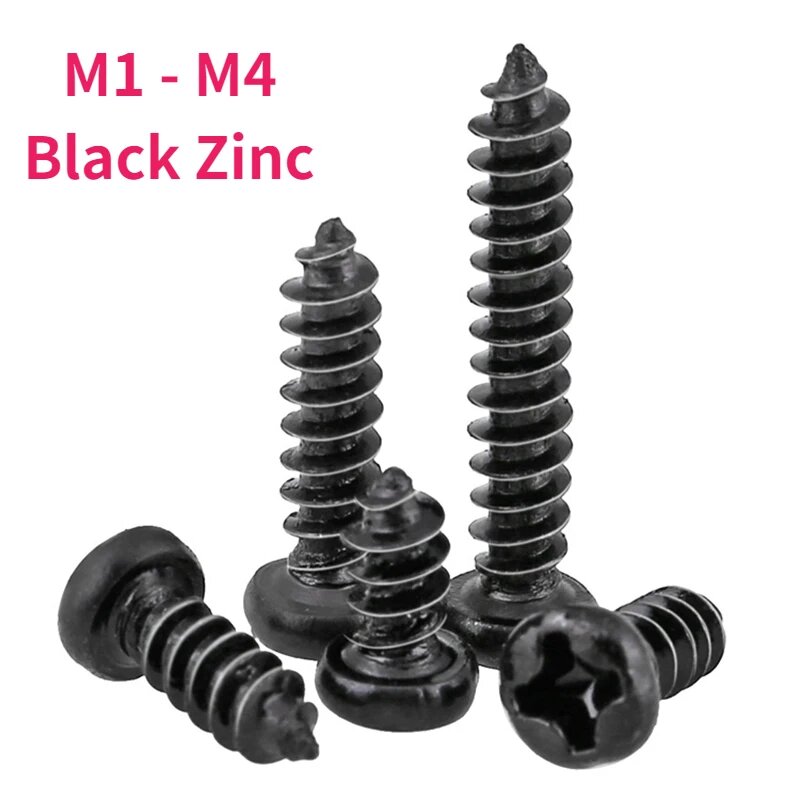Черные цинковые саморезы с круглой головкой M1-M4 M3 -50pcs, 12 мм