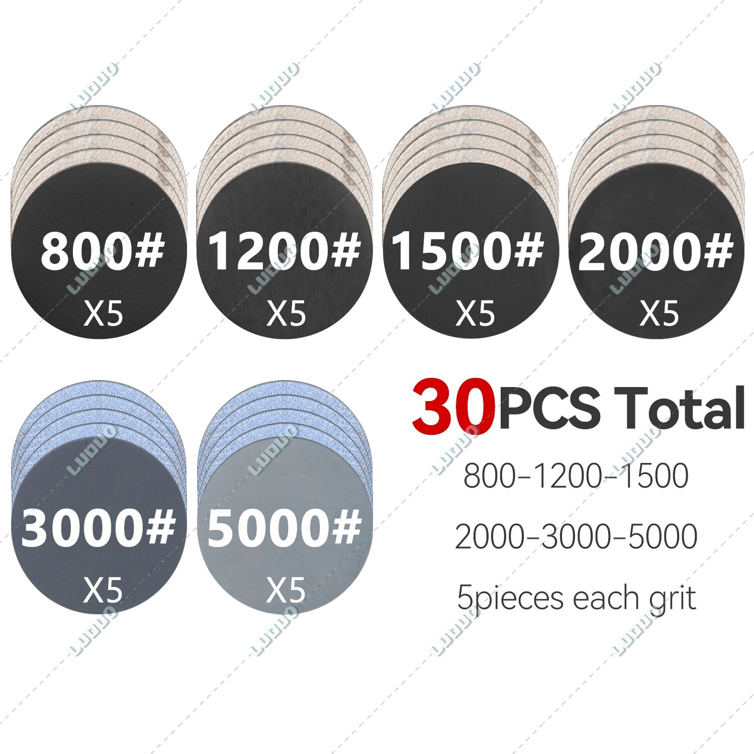 Круглый лист для влажной шлифовки, сухая полировка, наждачная бумага для 30PCS 800---5000