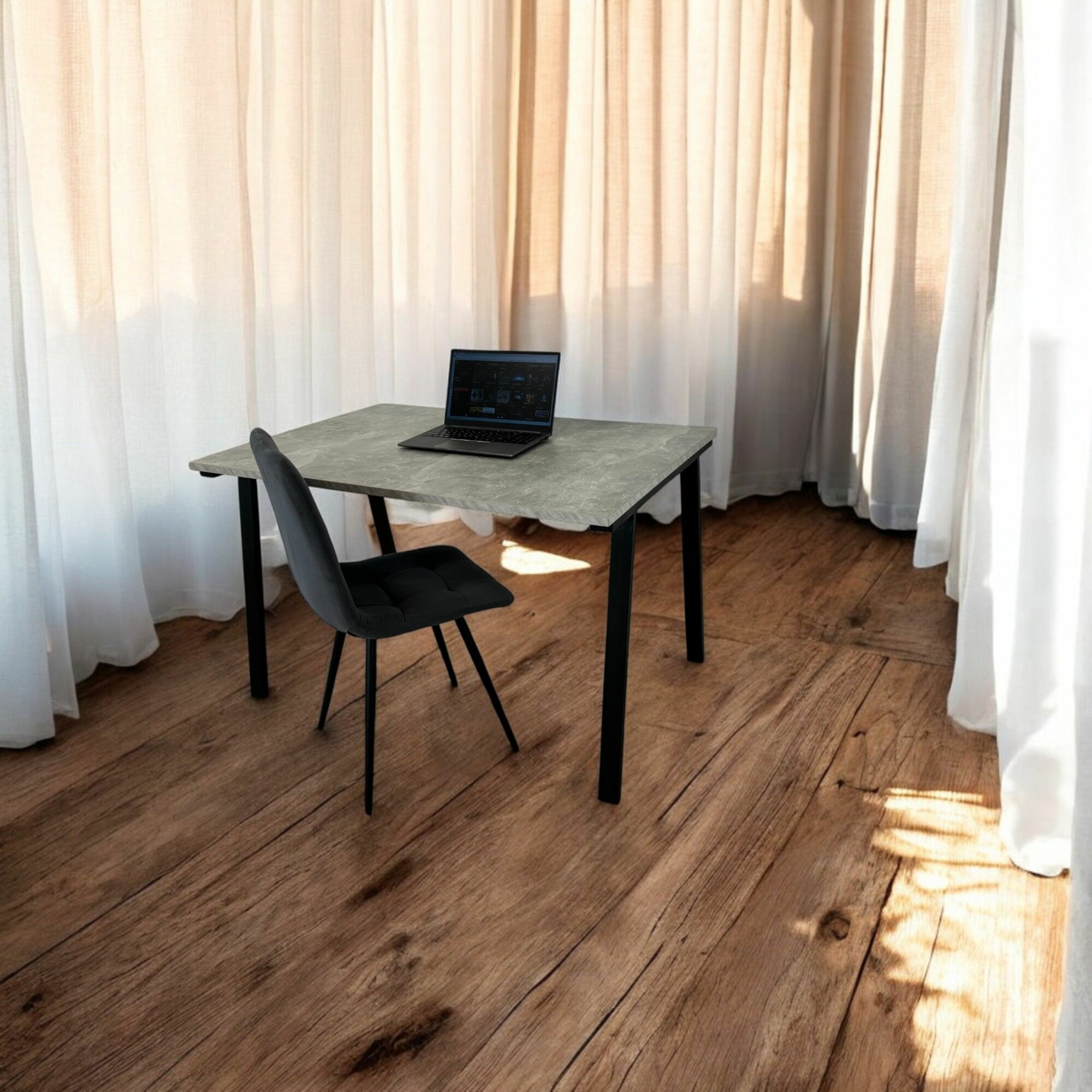 Стол компьютерный/ Актив, 60*60 см, цвет столешницы Бетон Светлый, Ножки черные.