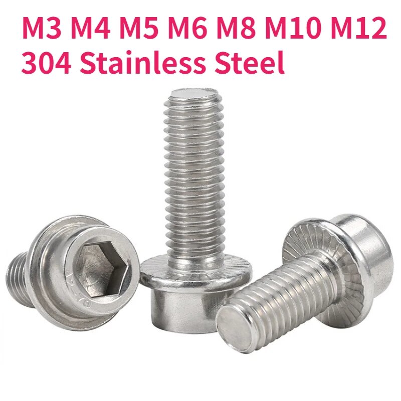 Болты шестигранные с фланцем 304 нержавеющая сталь M3 M4 M5 M6 M8 M10 M12 M5 -5pcs, 16mm