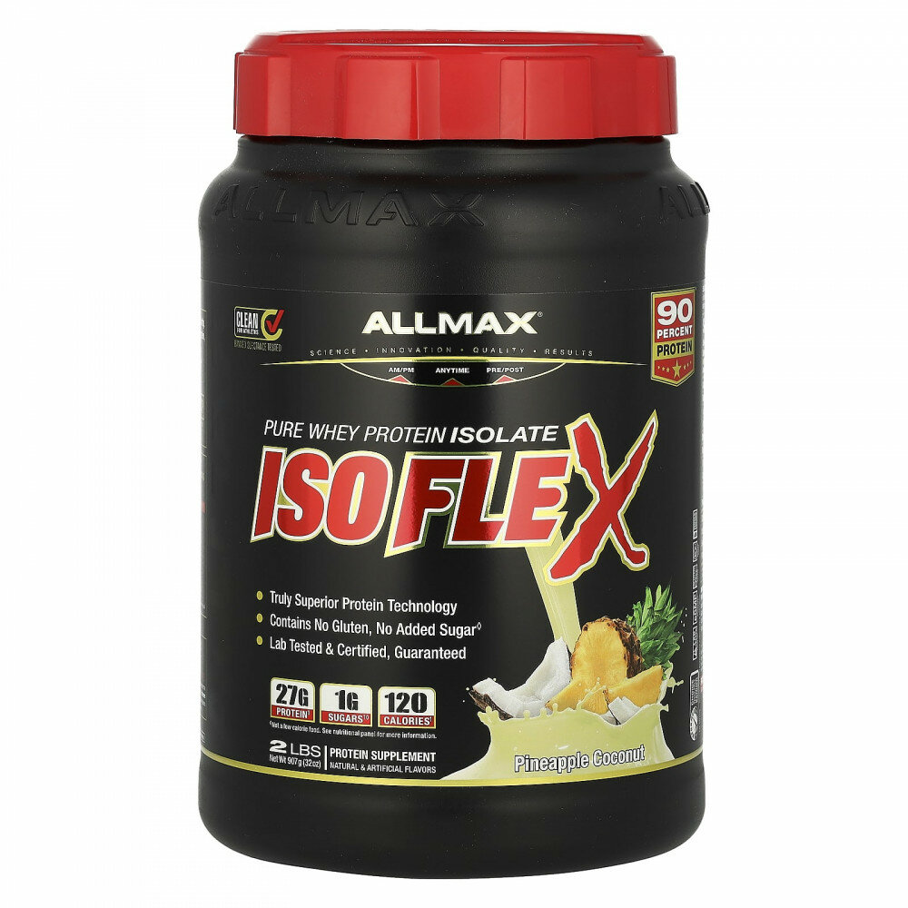 ALLMAX, ISOFLEX®, чистый изолят сывороточного протеина, со вкусом ананаса и кокоса, 907 г (2 фунта)