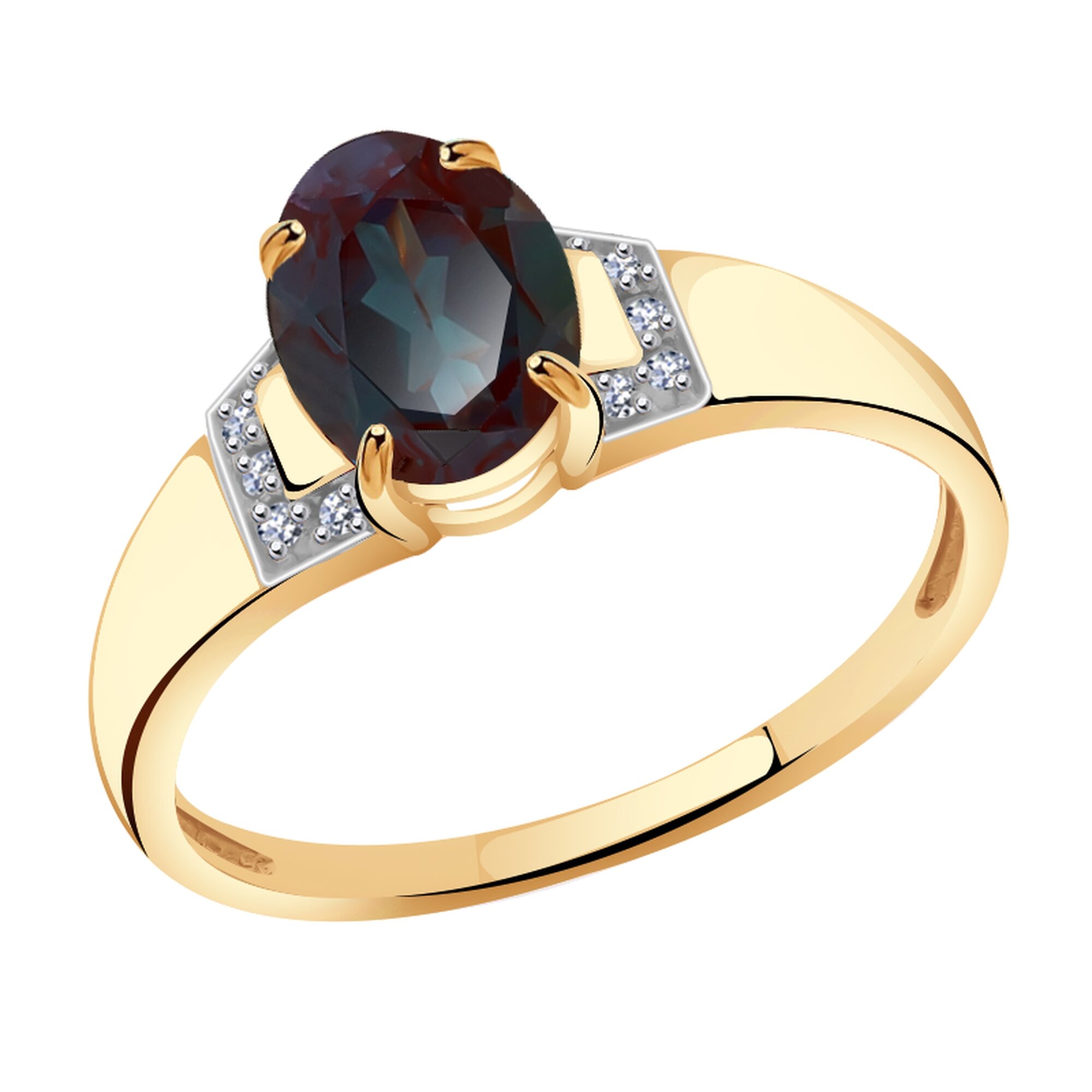 Кольцо, красное золото, 585 проба, бриллиант, александрит