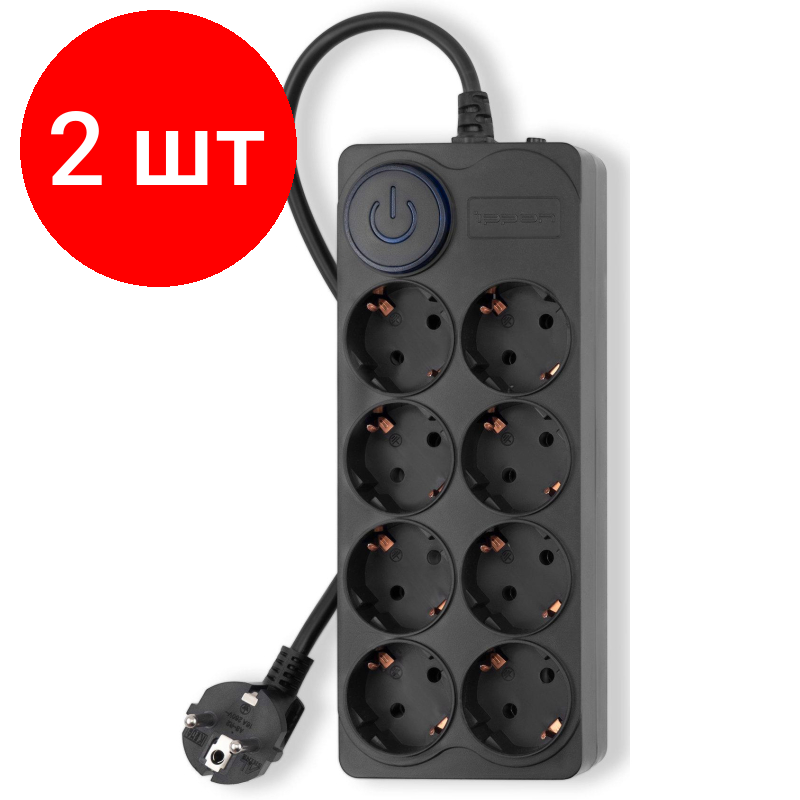 Комплект 2 штук, Сетевой фильтр Ippon BK-8-EU-3-16-B 3м (8 розеток) черный (1804853)