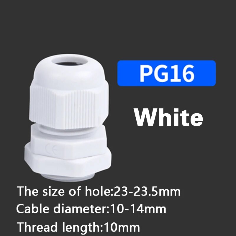 Водонепроницаемые кабельные вводы IP68 PG7-PG36, белый, черный PG16 white