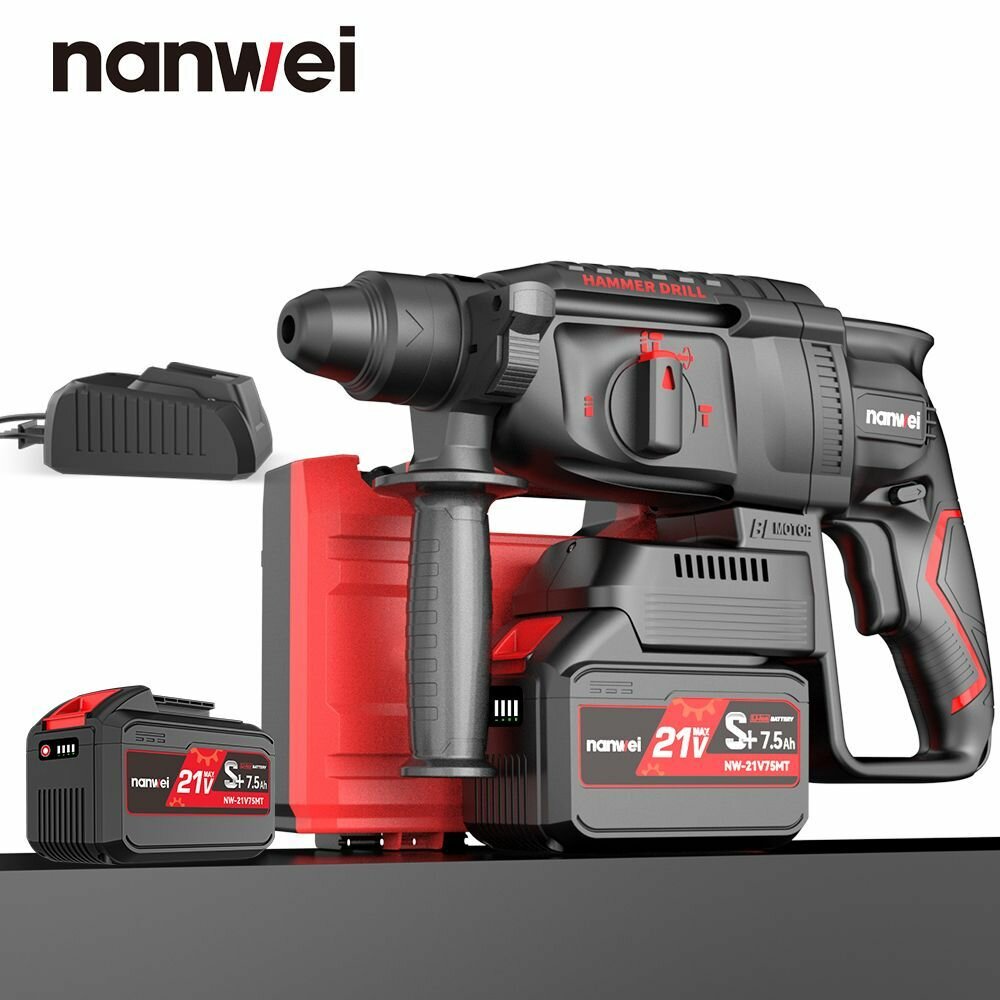 Электрический молоток NANWEI 21 В с бесщеточным двигателем трехфункциональный аккумулятор(7.5ahx2)