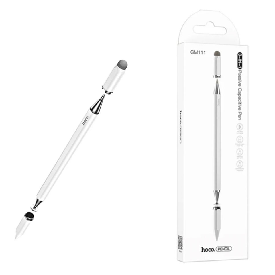 Стилус универсальный 3 в 1 , ручка, двойной наконечник, hoco gm111/белый/