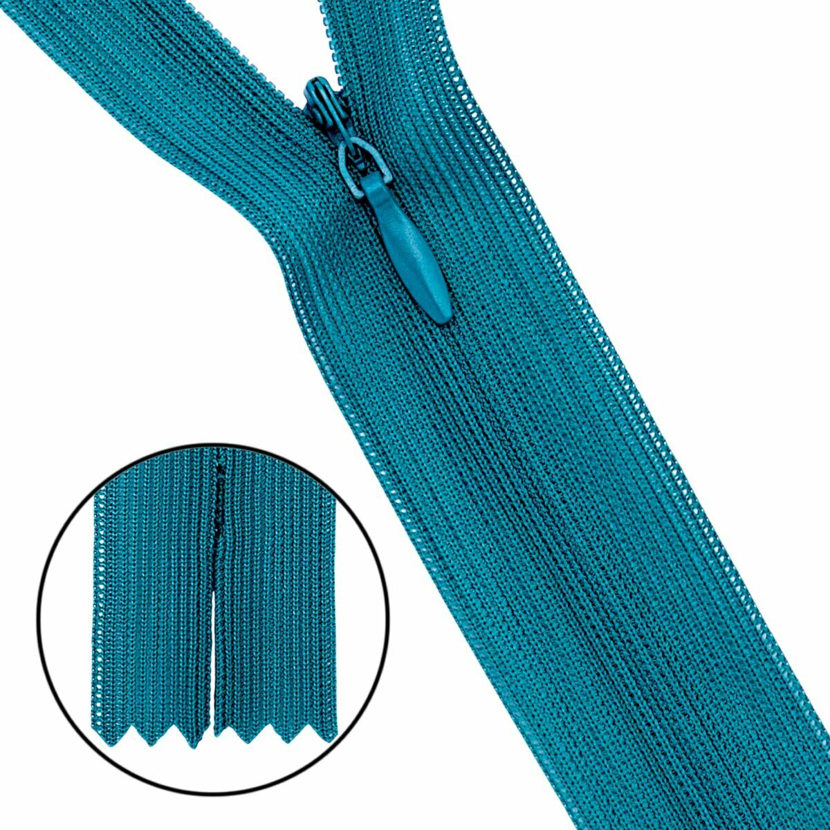 Молния потайная неразъёмная, Т3, 50 см (нейлон) (F209 тёмная бирюза), 10 шт