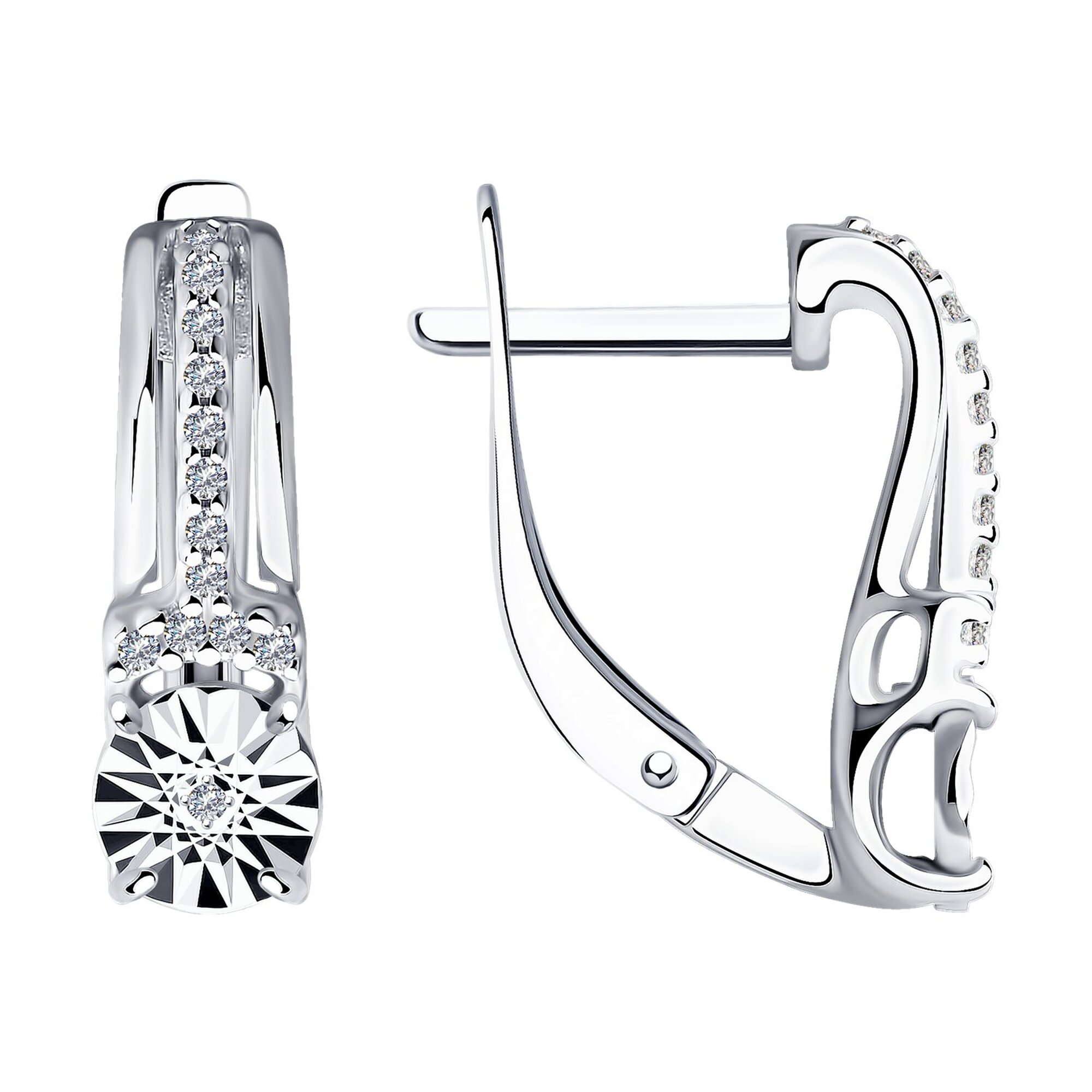 Серьги, серебро, 925 проба, родирование, бриллиант, фианит