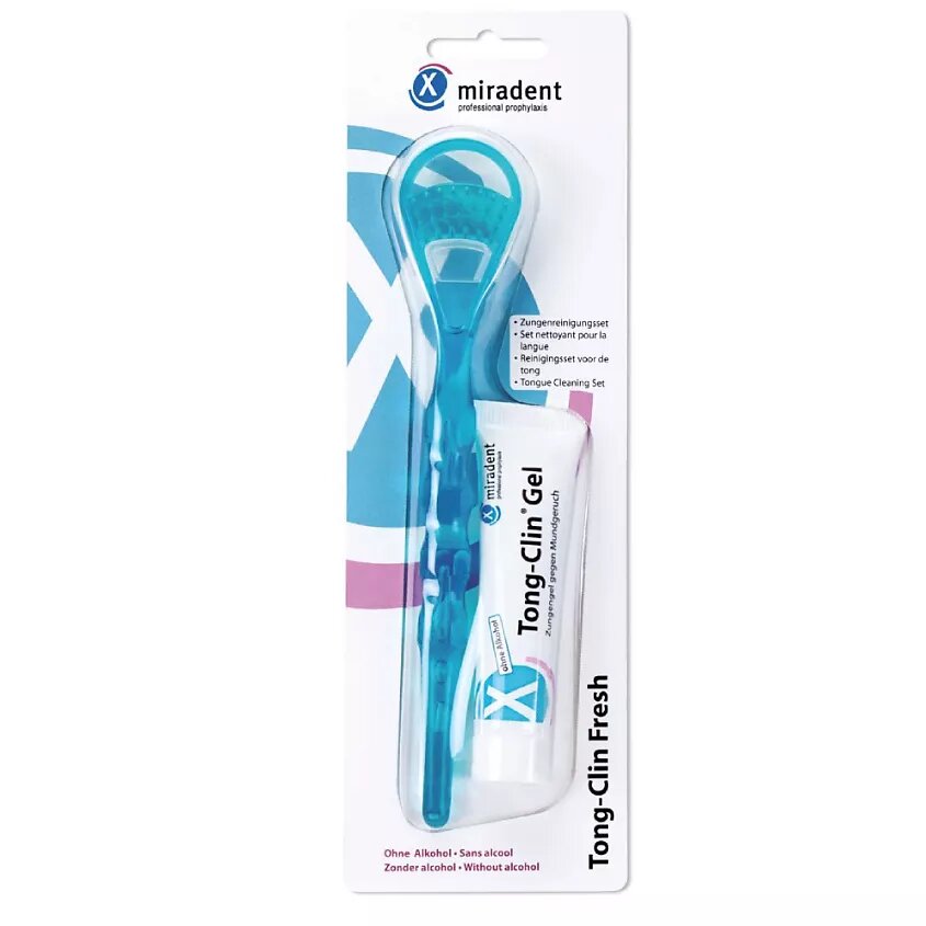 Набор для очистки и ухода за языком MIRADENT Tong-Clin® Fresh, скребок 1 шт, гель Tong-Clin 15 мл