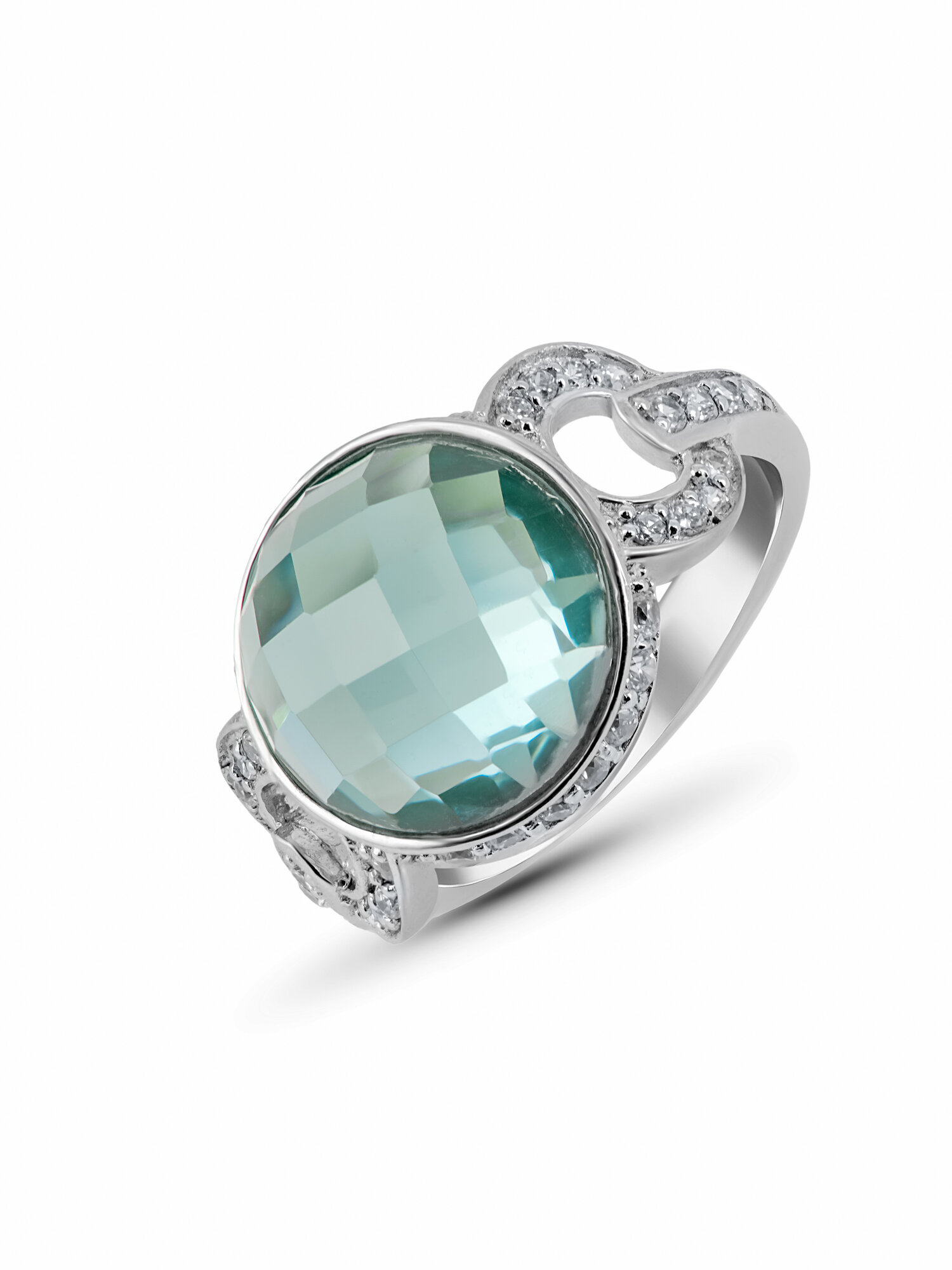 Кольцо, серебро, 925 проба, родирование, фианит, шпинель синтетическая