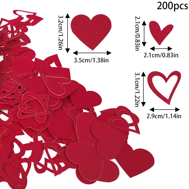 Красные картонные конфетти с сердцем, 200 шт.