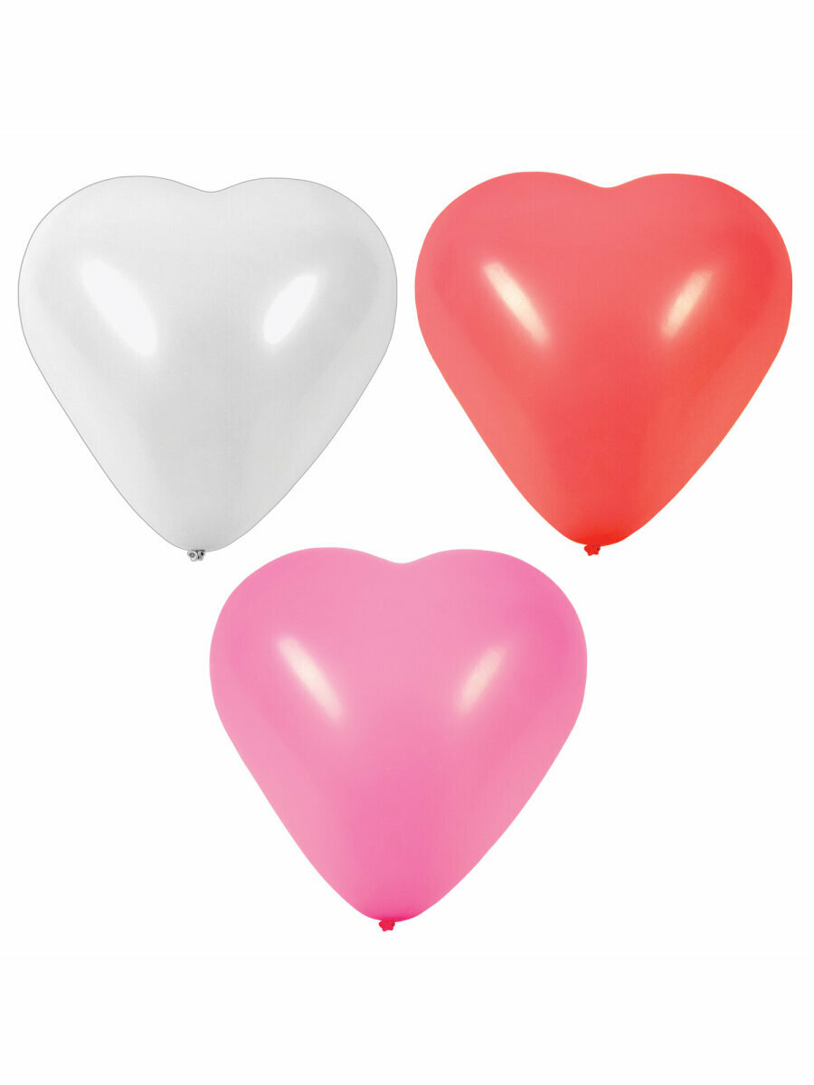 Шары воздушные Золотая Сказка, в форме сердца, 12", 25 см, комплект 50 штук, 3 цвета, пакет