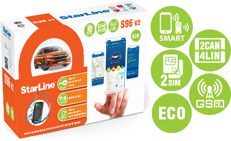 Автосигнализация StarLine S96 ECO, диалоговое кодирование, 2CAN