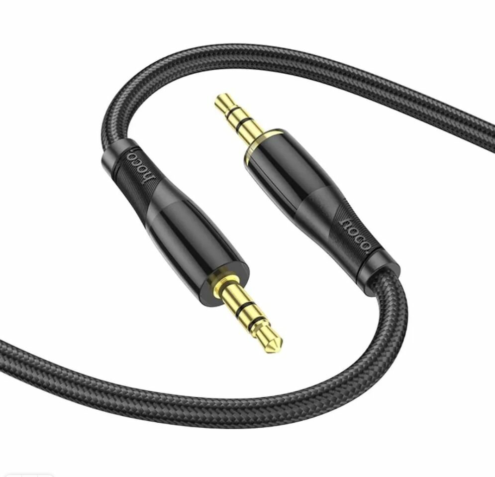 Кабель-AUX Hoco UPA25 Jack 3.5" - Jack 3.5/ 1м /тканевая оплетка / позолоченные штекеры / черный
