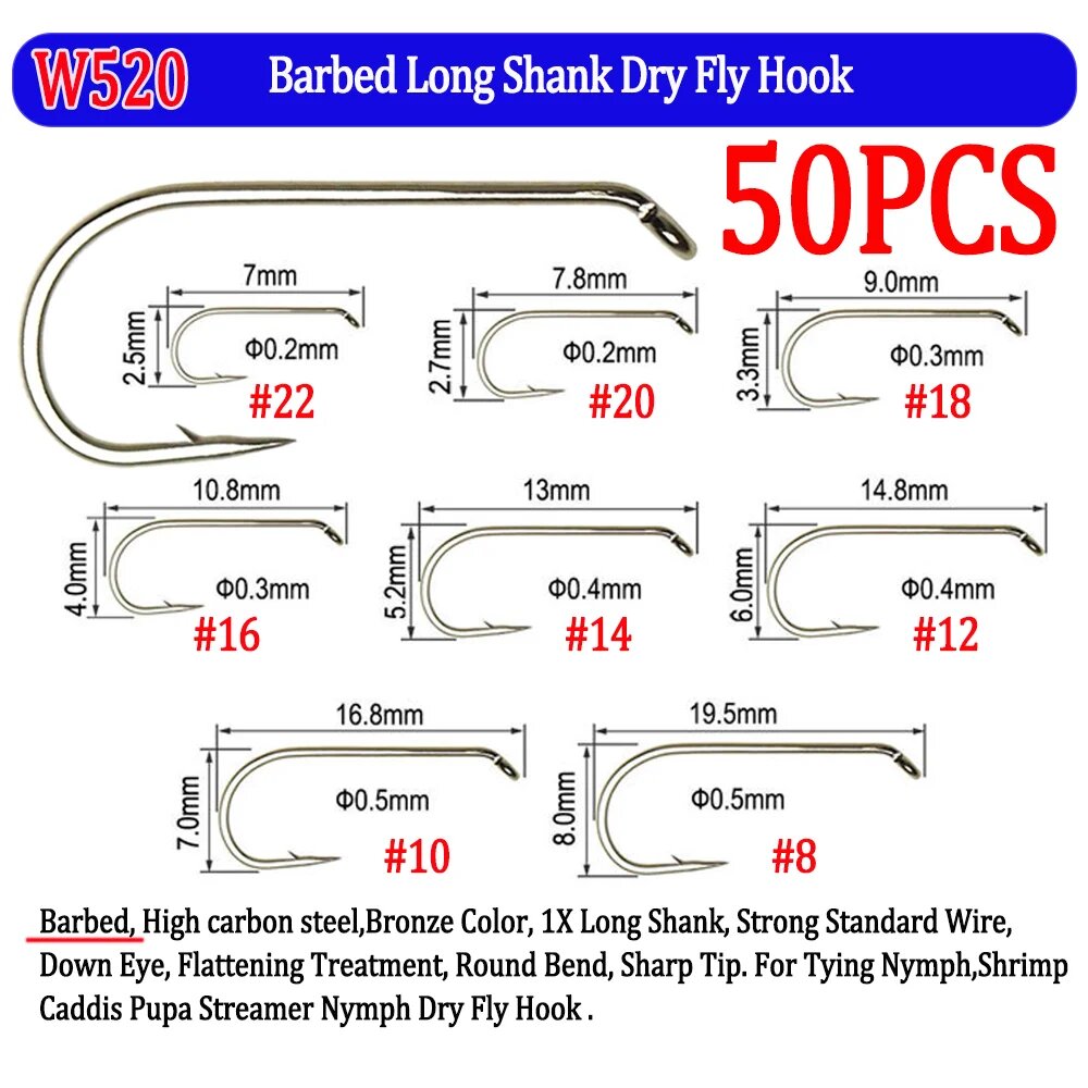 Wifreo крючки для нахлыста 50 шт. Size 8, 50pcs W520