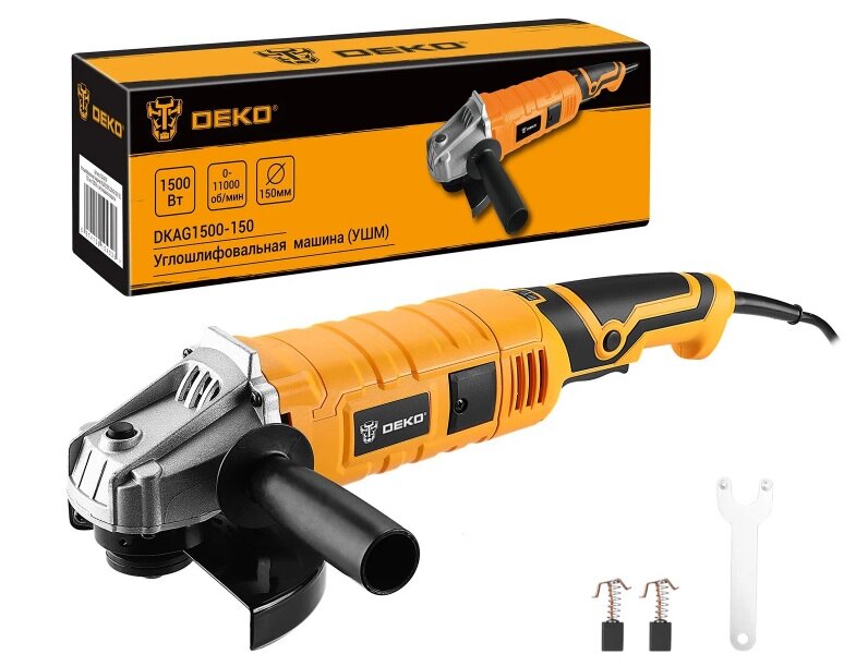 Шлифмашина угловая Deko DKAG1500-150 1500Вт, 3000-12000 об/мин, М14, D150 мм