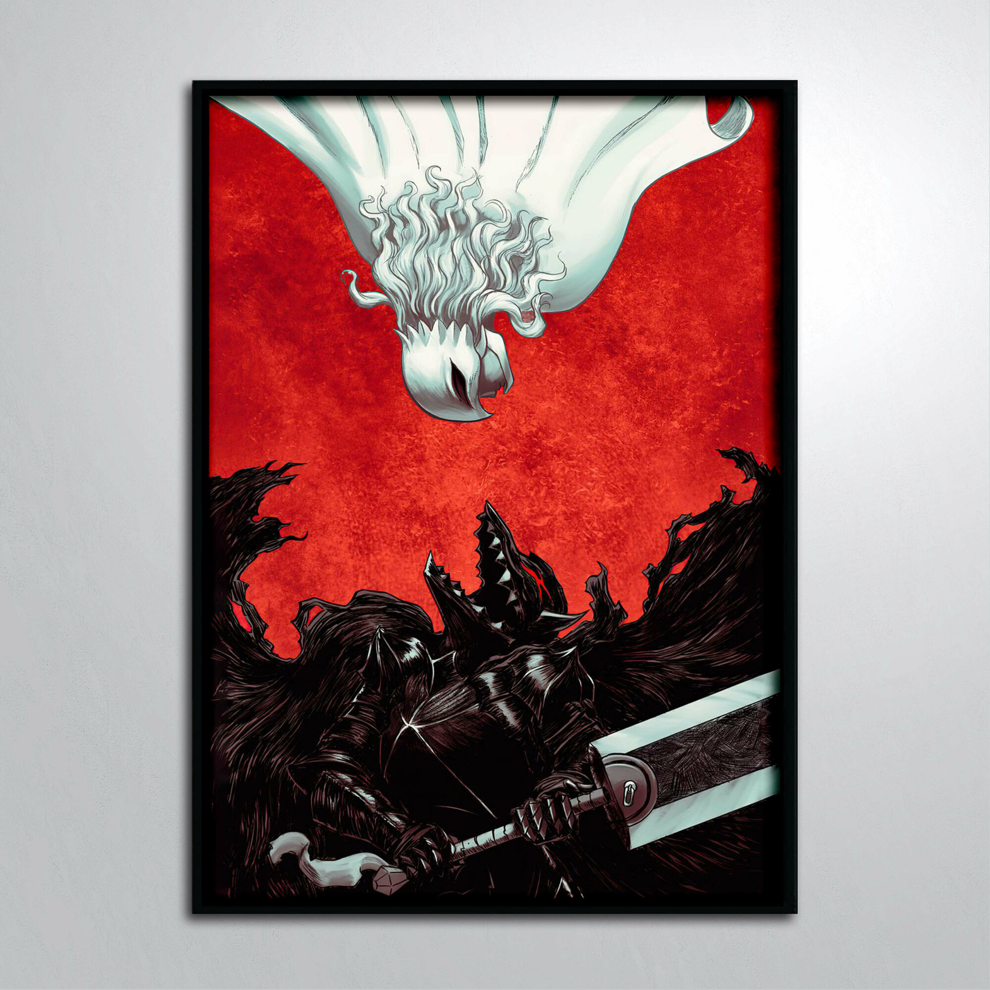 Постер без рамы/Аниме Берсерк Белое и Черное Berserk