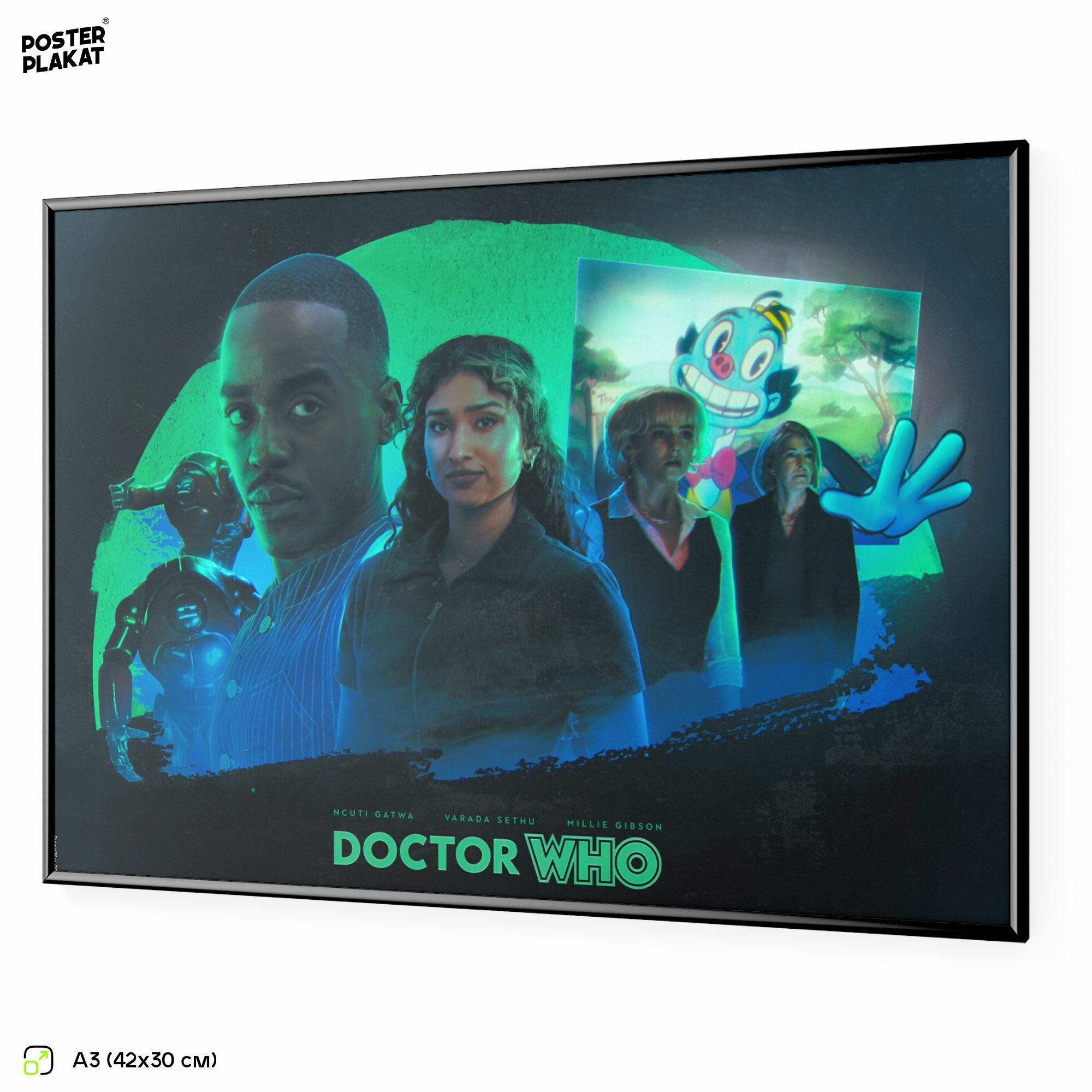 Постер Доктор Кто / Doctor Who, Пятнадцатый Доктор, Шути Гатва, по мотиву культового сериала, в раме, А3 (420х297 мм), Постер Плакат