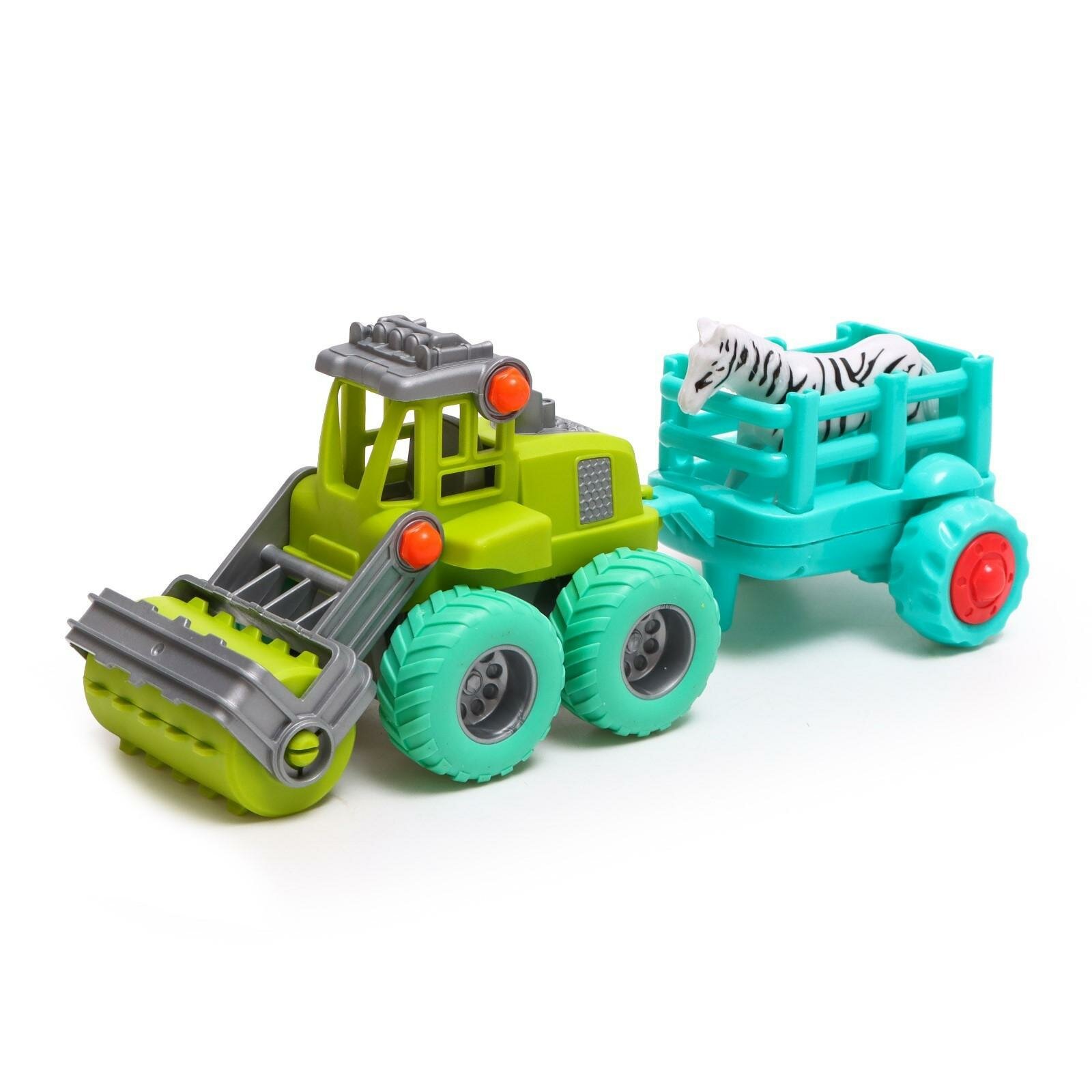 Экскаватор инерционный ЛАС играс "Майк", с прицепом, пластик, микс