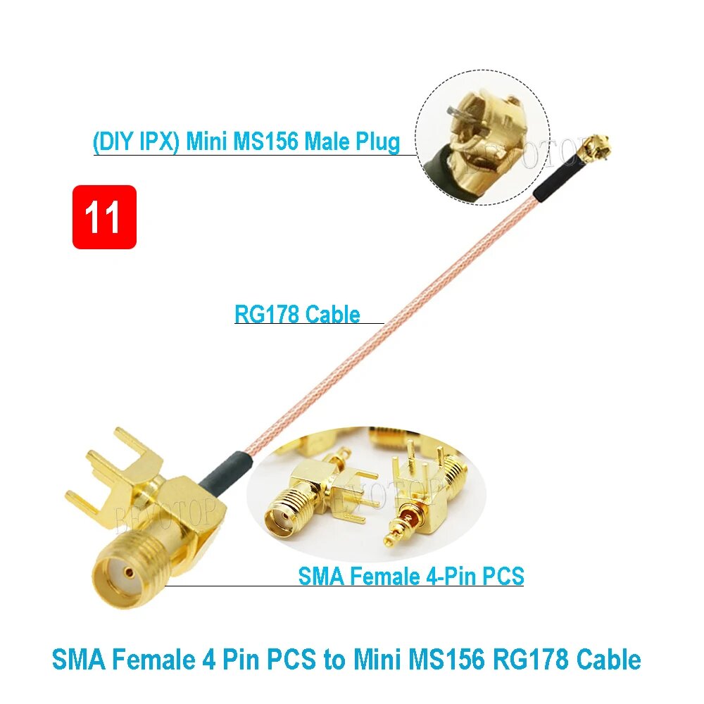BEVOTOP Кабель RG178 MS156 - SMA 10CM, 4P SMA F to MS156