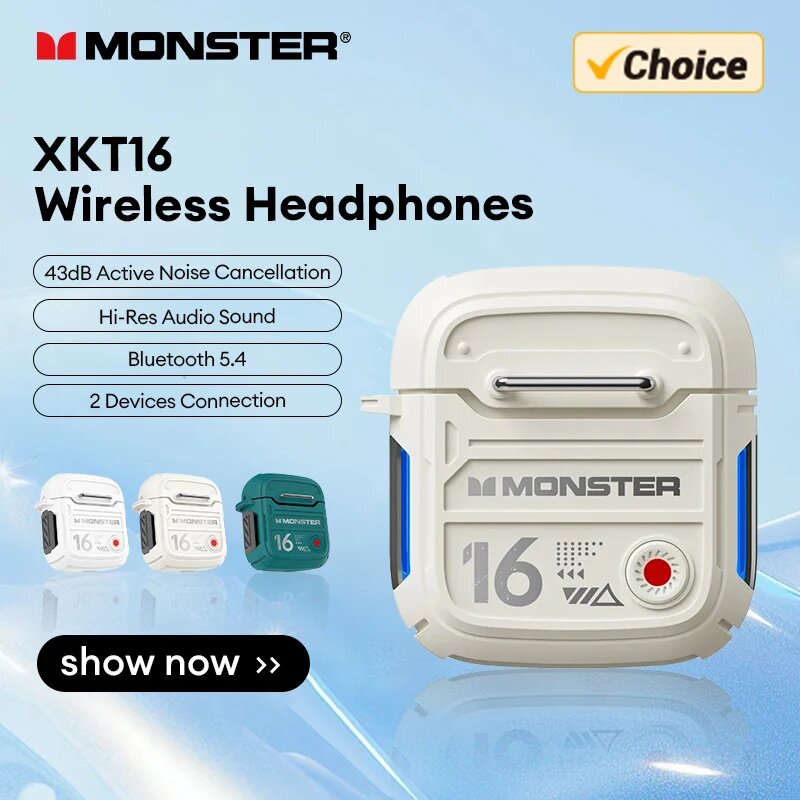 Беспроводные внутриканальные наушники Monster V5.3 XKT16 с ANC, белые, Bluetooth 5.3, до 8 ч работы