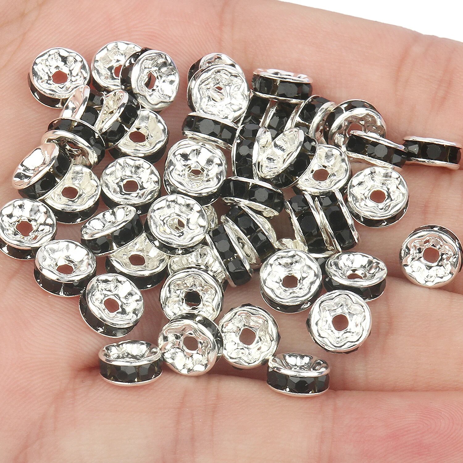 Бусины распорки серебряные черные 6 мм, 50 шт