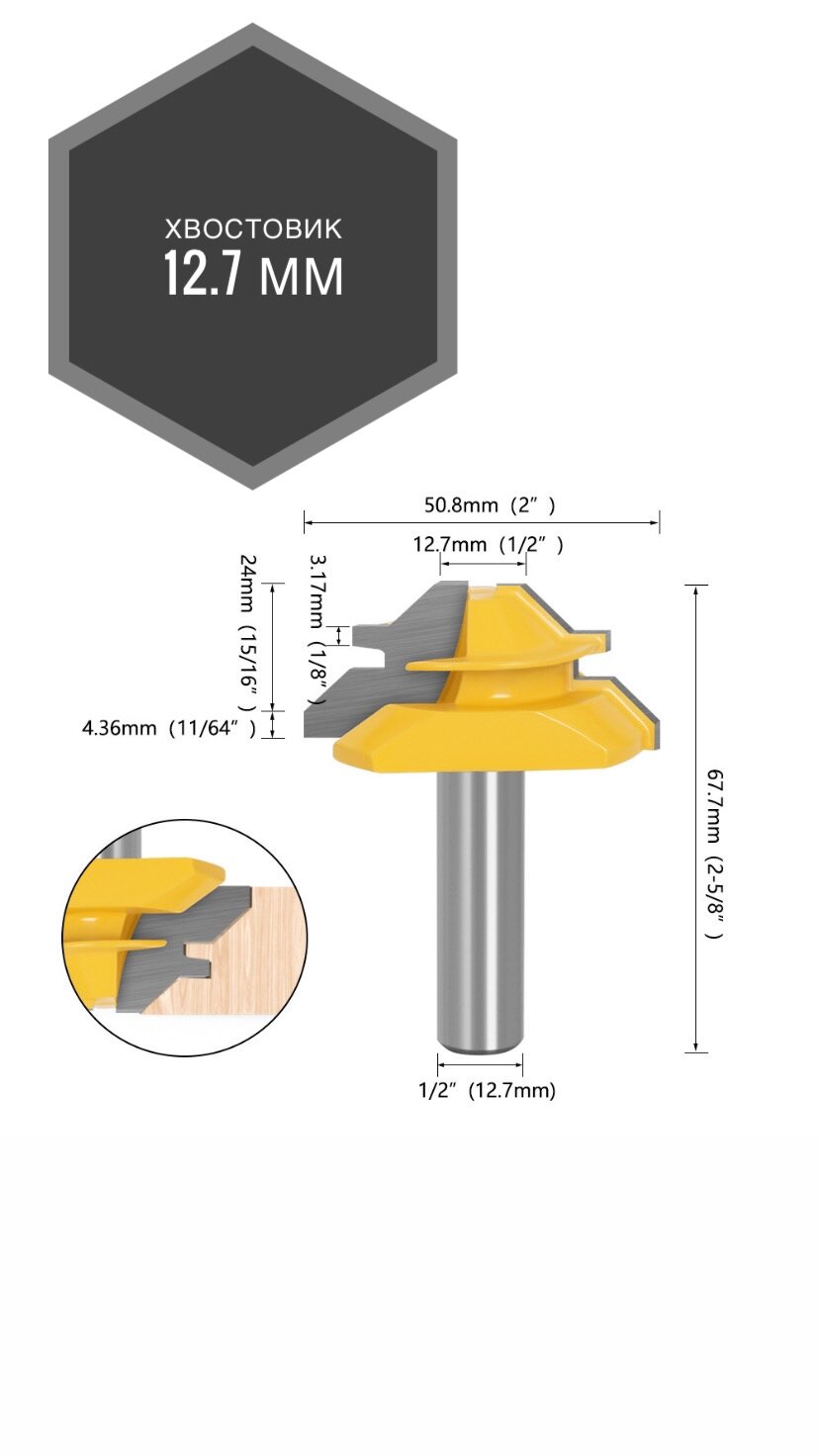 Фреза для углового сращивания/хвостовик-12.7мм/кромочная фреза для углового сращивания