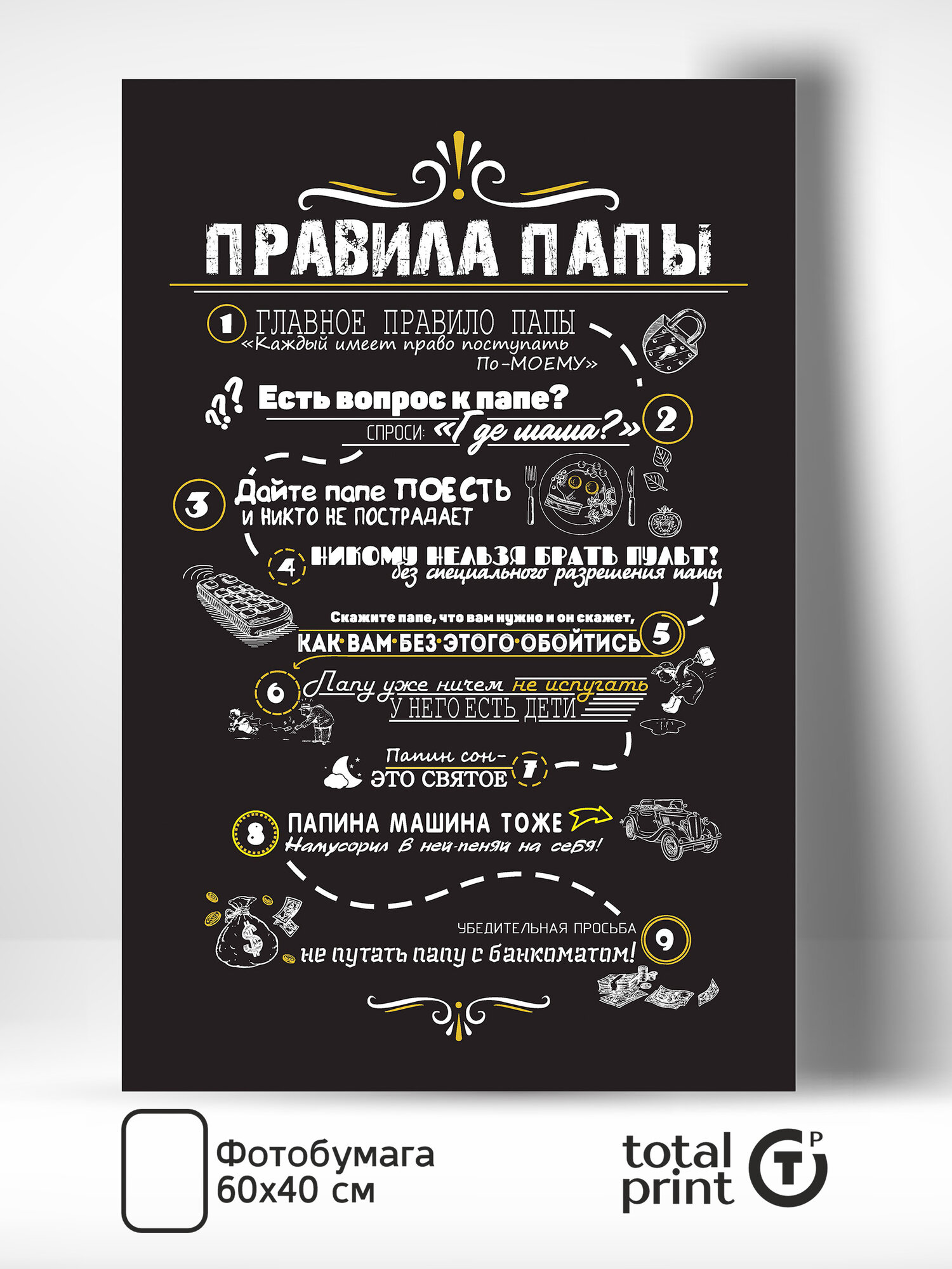 TotalPrint Постер для интерьера, Правила папы, 60х40см.