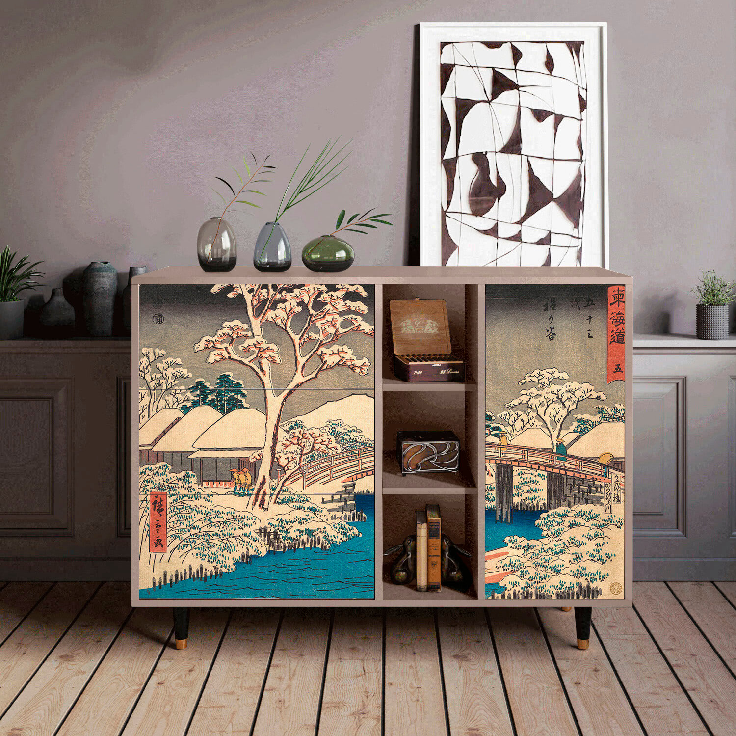 Комод - STORYZ - BS2 Katabira River by Utagawa Hiroshige, Разер - 125 x 97 x 48 см , Цвет корпуса - Бежевый