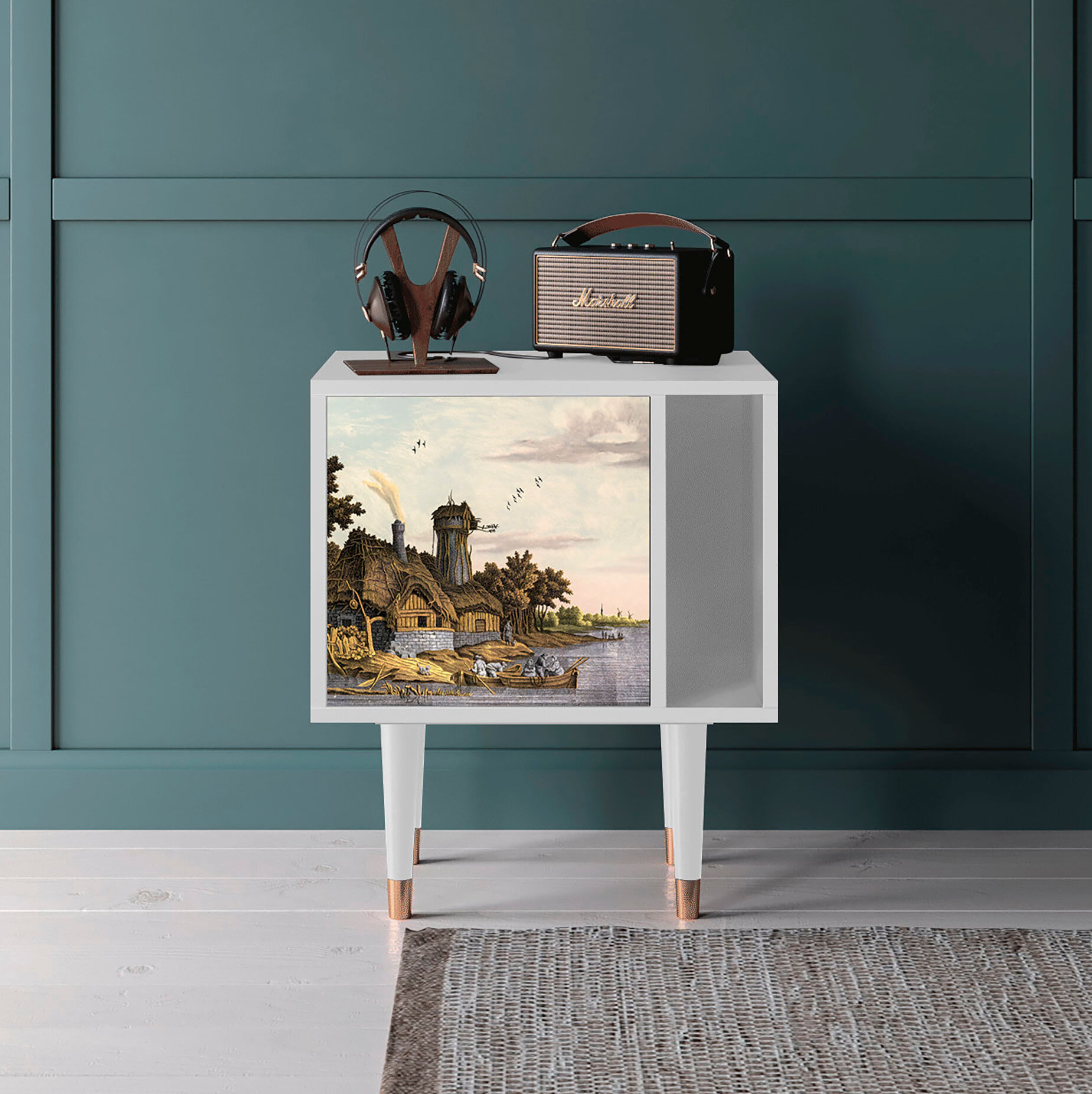 Прикроватная тумба - STORYZ - S2 Mill along a River by Jonas Zeuner, Размер - 58 x 69 x 48 см, Цвет - Белый