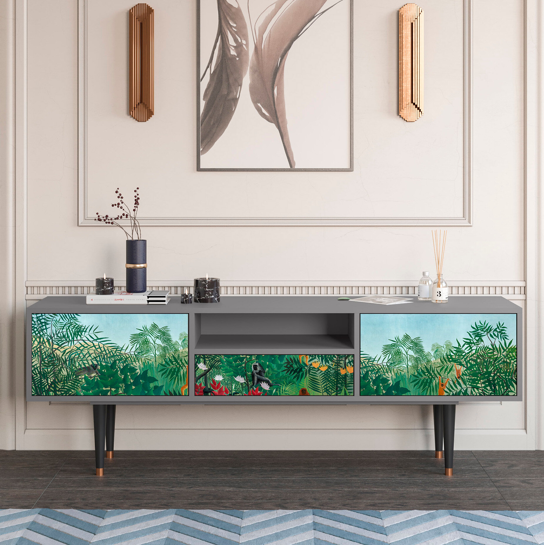 ТВ-Тумба - STORYZ - T6 Jungles in Paris by Henri Rousseau , Размер - 170 x 69 x 41 см, Цвет корпуса - , Серый