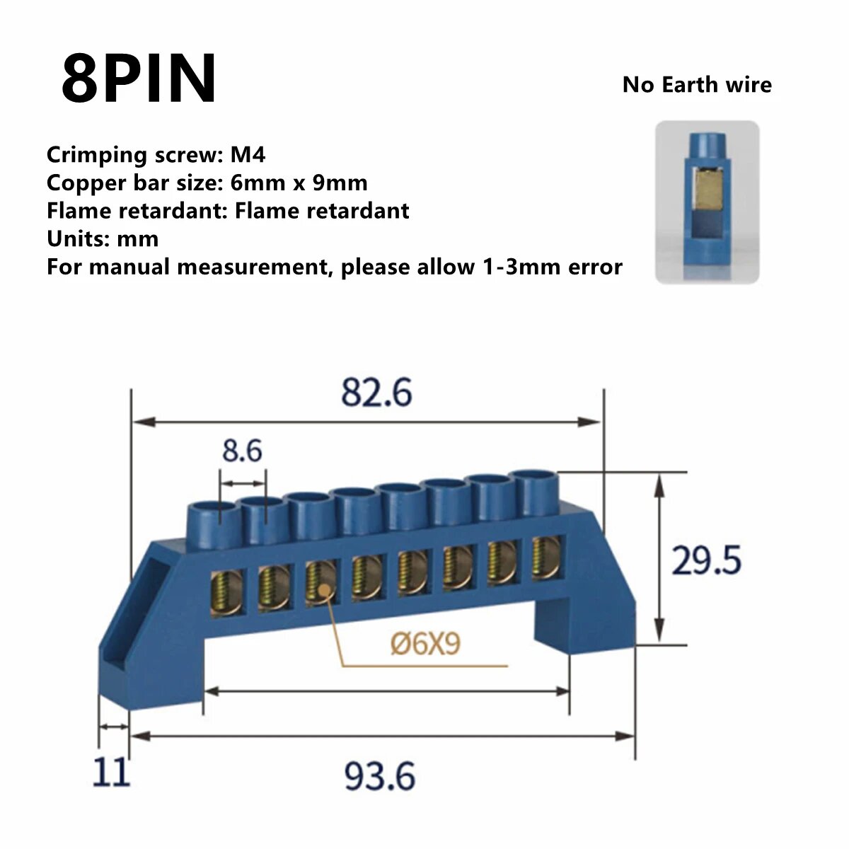 Латунный винтовой заземляющий клеммный блок YQSiNYUE Bridge Terminal Block Blue 8 Pin