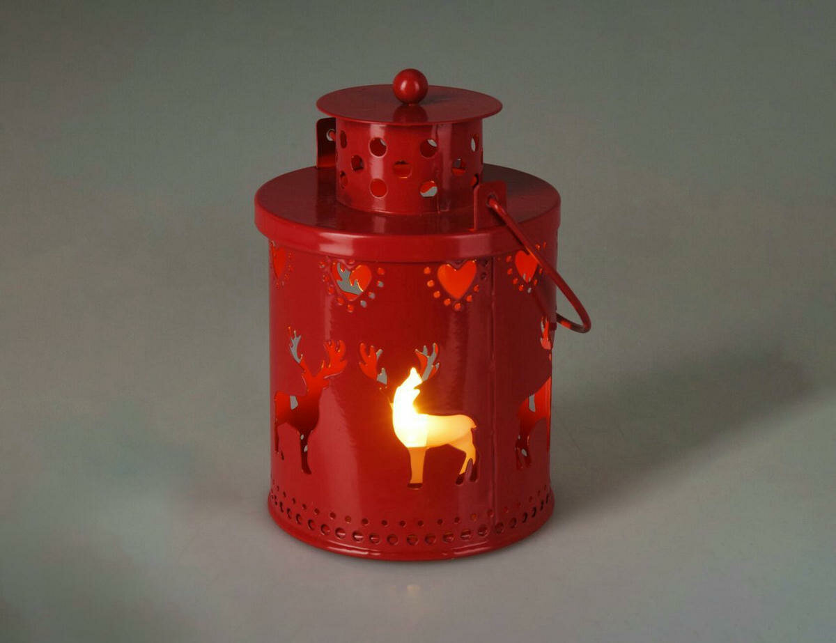 Декоративный подсвечник-фонарь, металл, красный, 13 см, батарейки, Koopman International