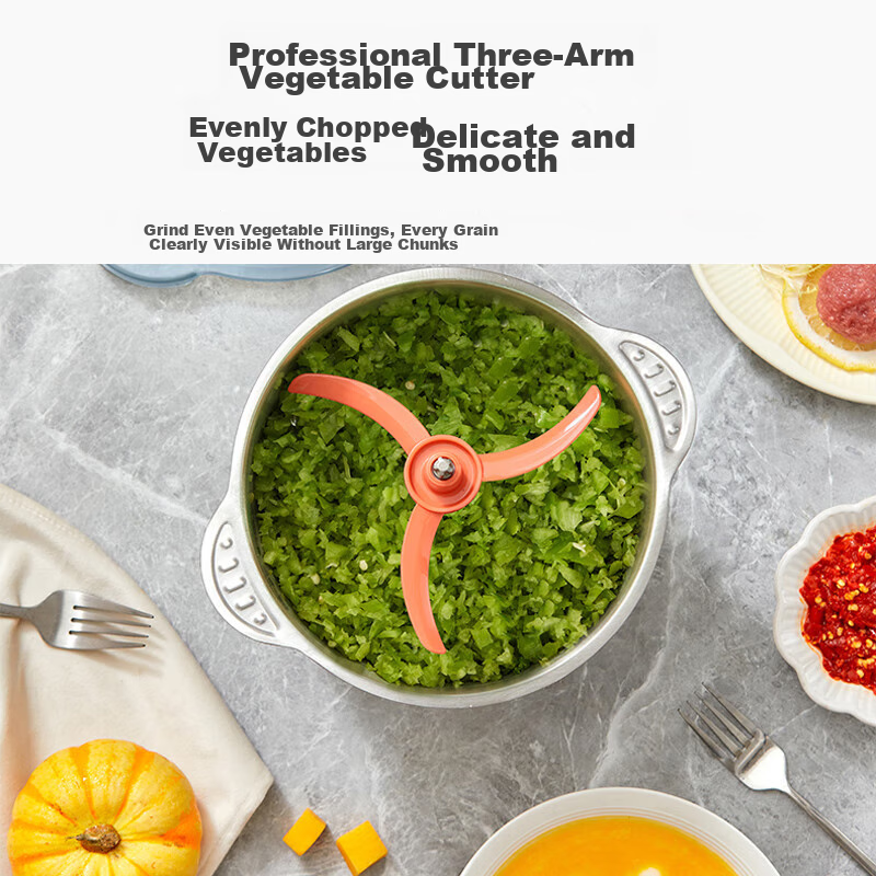 Midea Meat Grinder, Multi-Functional Home Blender, Stainless Steel Food Processor, 3L Large Capacity, Fast Grinding, Baby Food Maker, Mincer, Meat Chopper [All Steel] MJ-JD55B