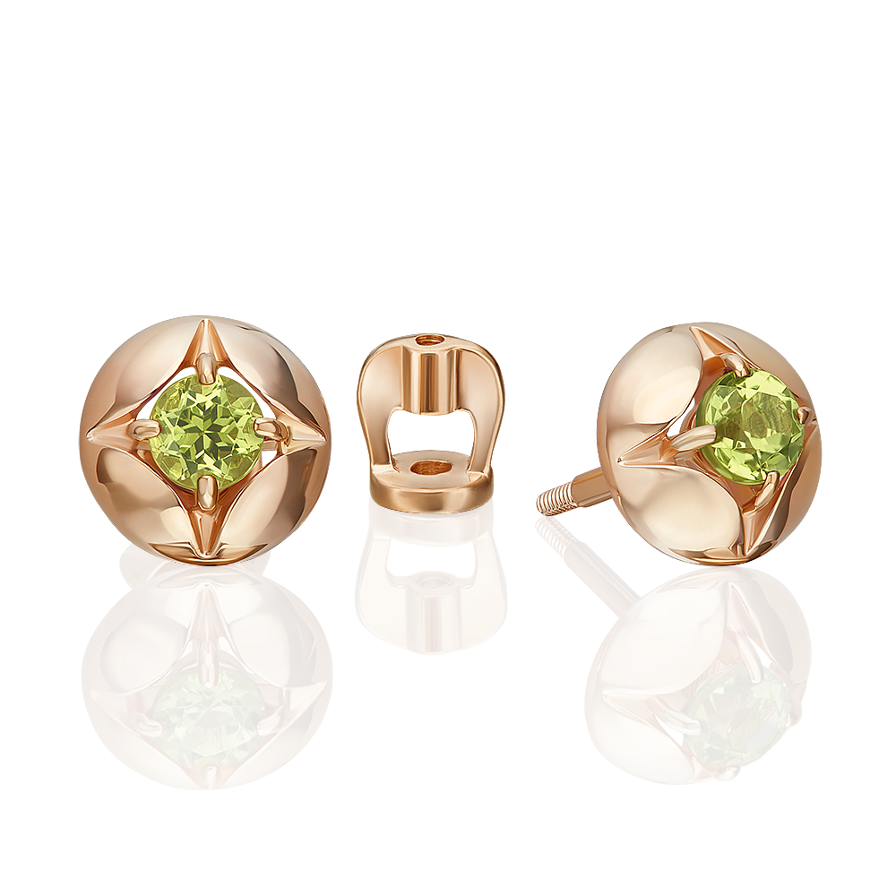 Серьги, красное золото, 585 проба, хризолит