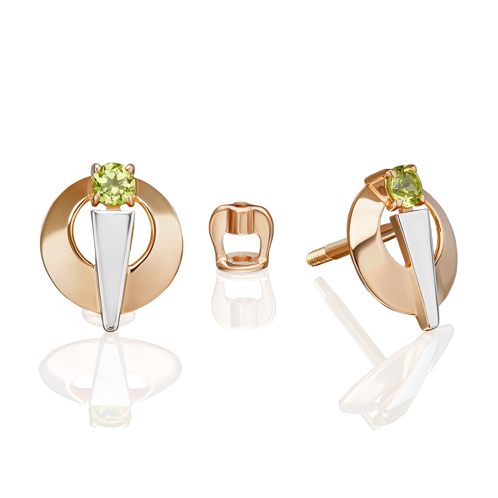 Серьги, красное золото, 585 проба, хризолит
