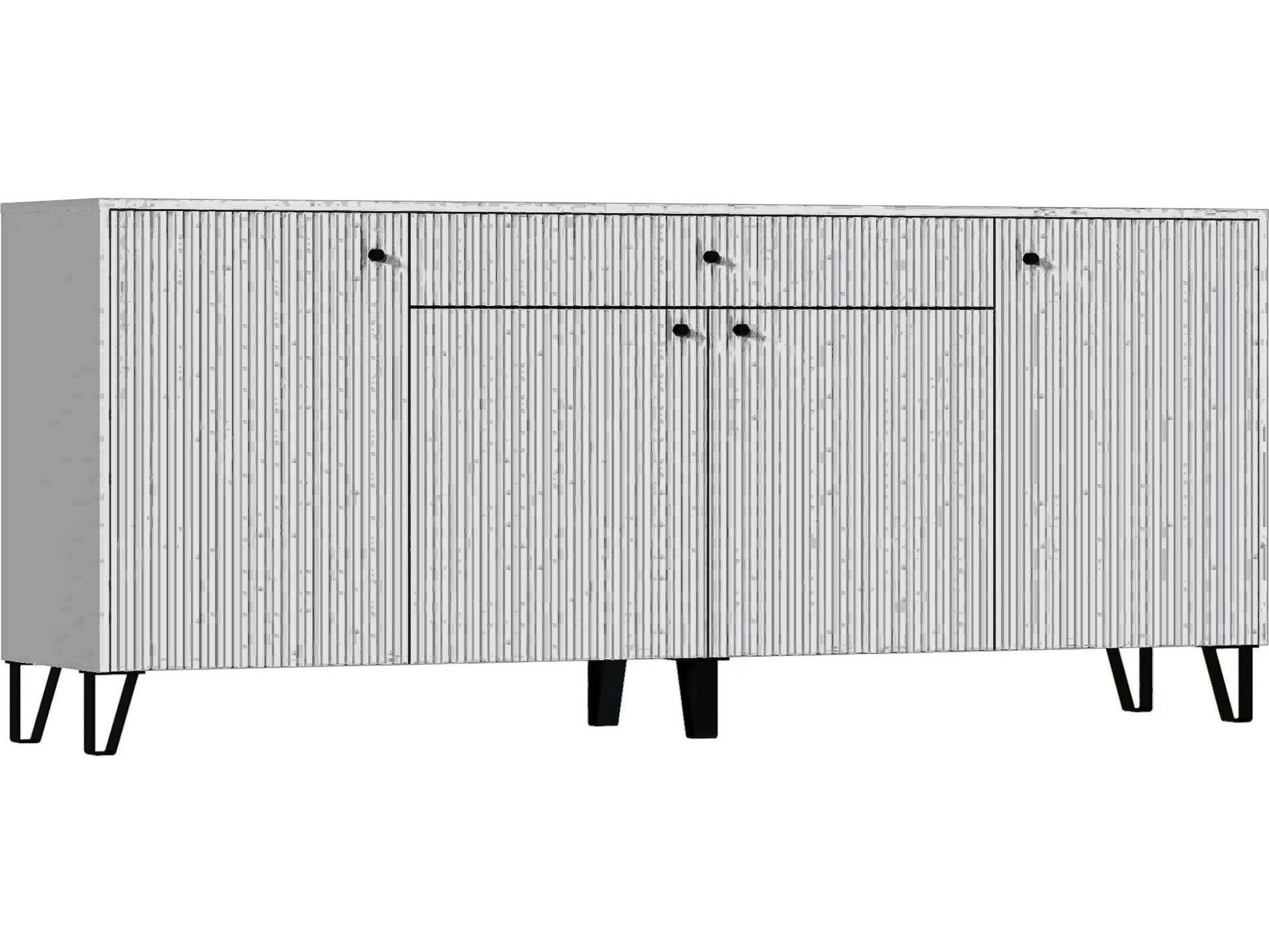 Комод с одним ящиком и 3 отделениями за распашными дверьми, МДФ, Белый/Белый глянец