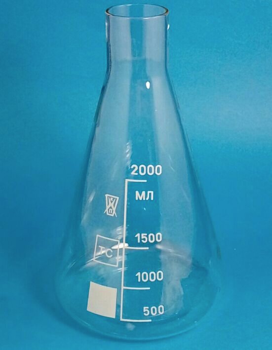 Колба коническая (Эрленмейера) КН-2-2000-50, 2000 мл (без шлифа)