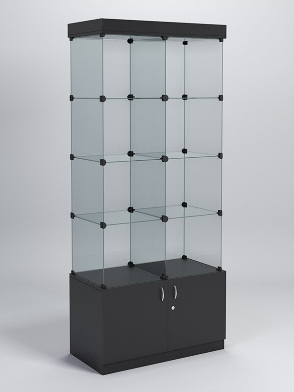 Витрина стеклянная "КУБ" №1 (без дверок, передняя стенка - стекло), Черный