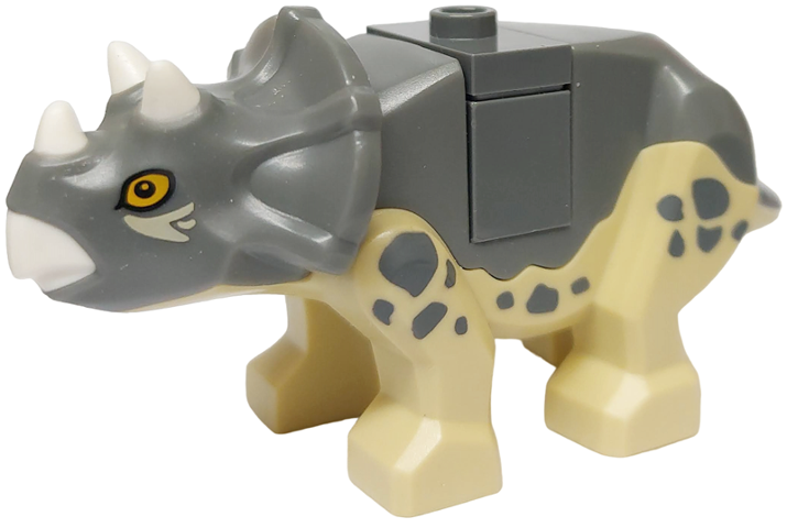Dinosaur Triceratops Baby with Dark Bluish Gray Top with White Horns and Beak Pattern with Brick and Jumper Plate, tricera09 Tan U
