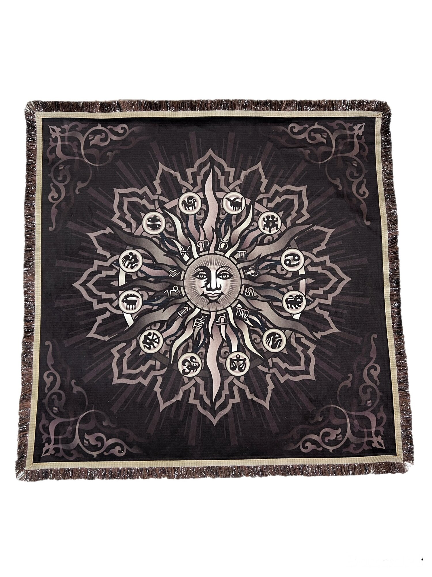 Алтарная скатерть Солнечный круг Зодиака, черный, бархат 60см