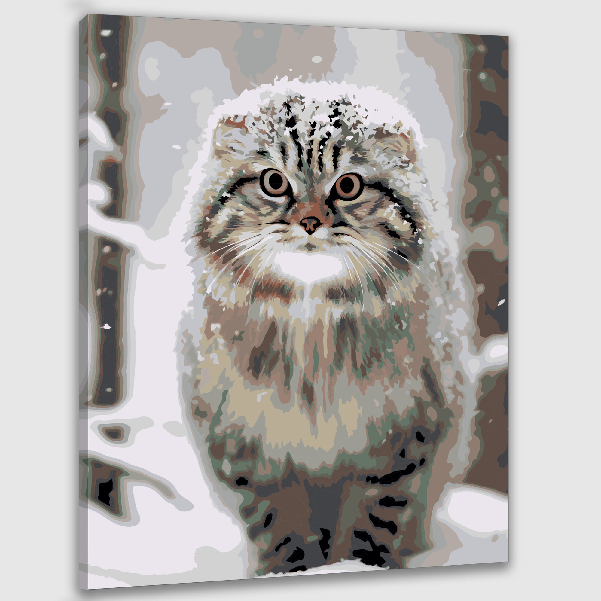 Картина по номерам 40x50 см, манул, зимняя страна чудес, заснеженные деревья, свежевыпавший снег, прыжок, ловкость, f