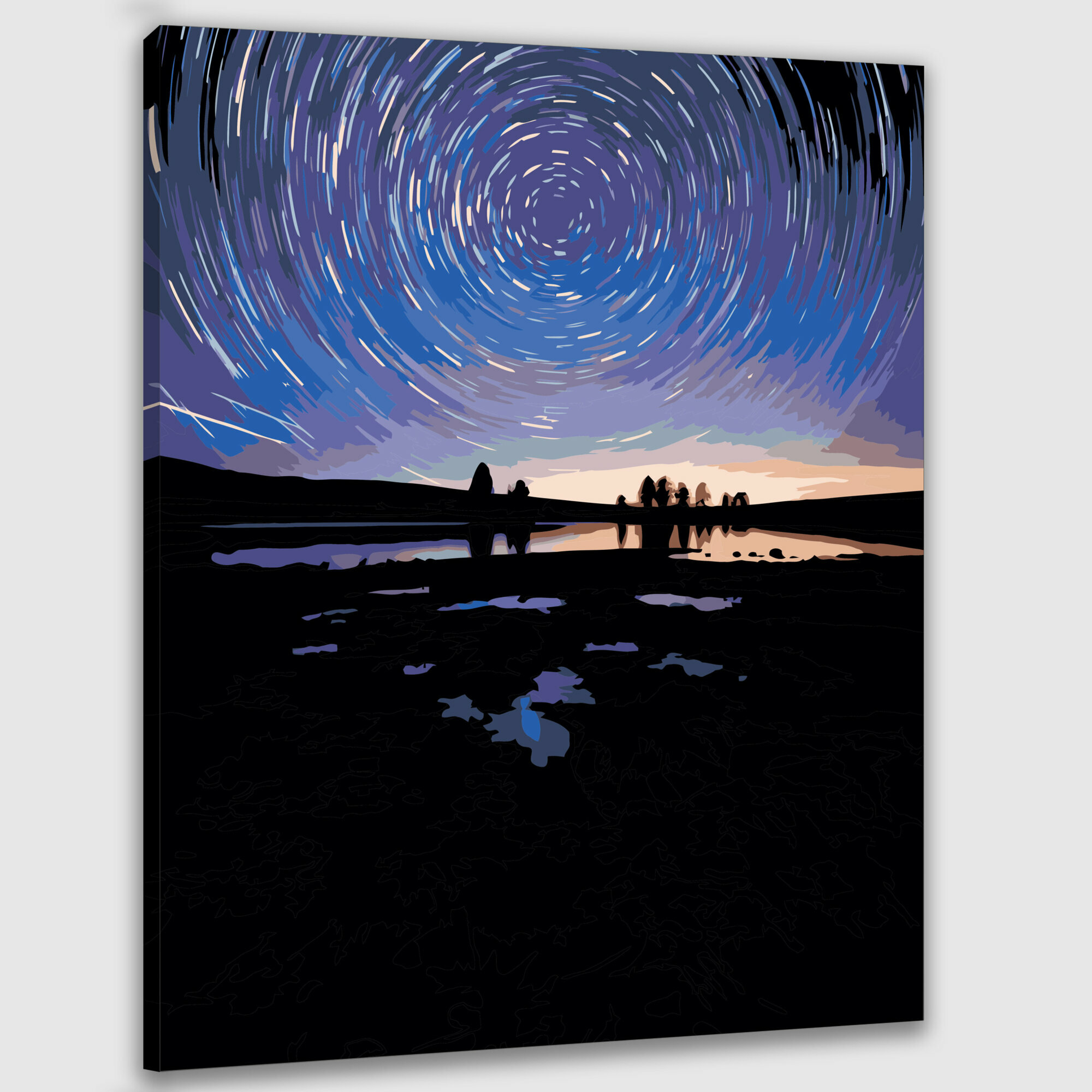 Картина по номерам 40x50 см, звездное ночное небо, длительная экспозиция, движение звезд, световое загрязнение