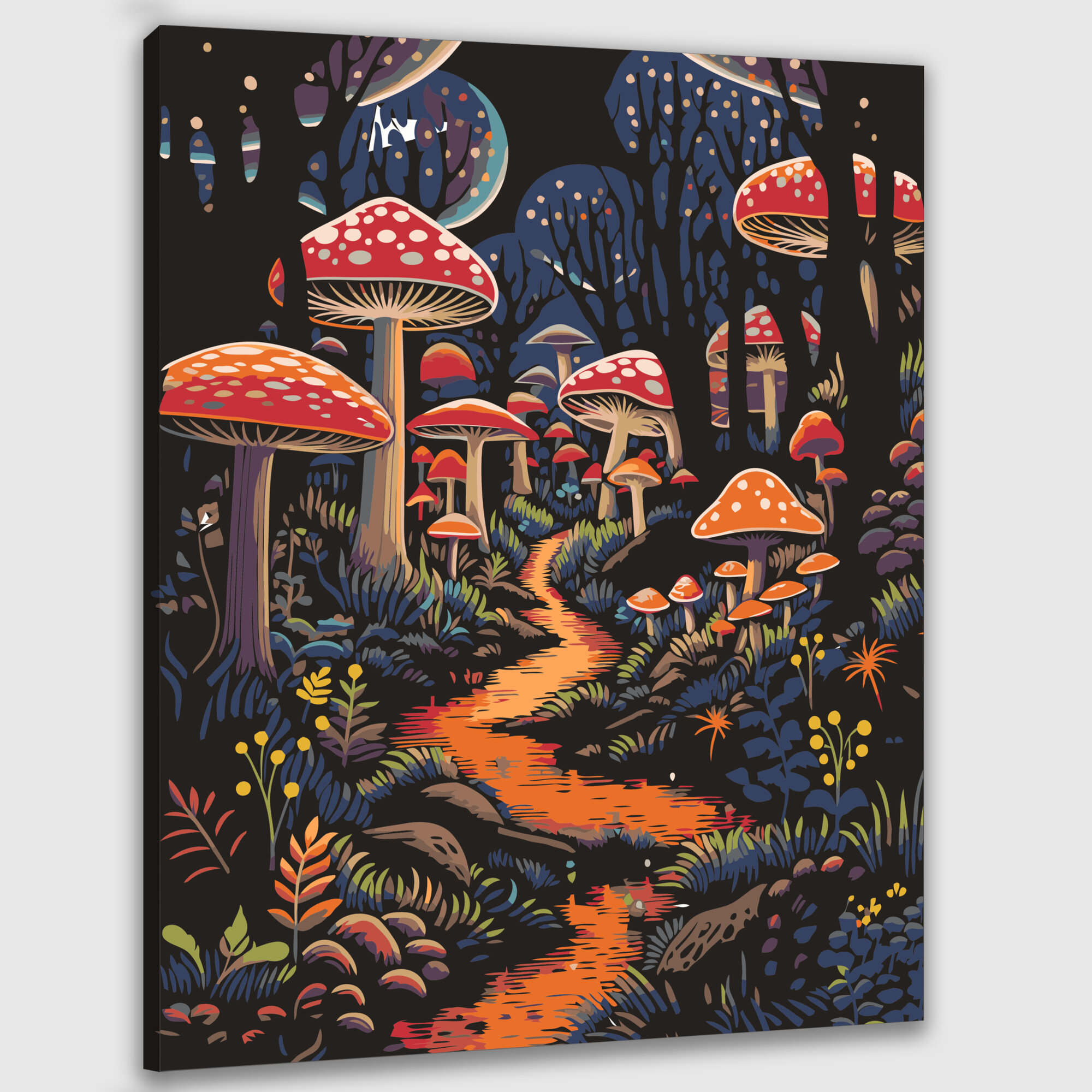 Картина по номерам 40x50 см, картина, гуашь, волшебная лесная сцена, яркие краски, замысловатые детали, листва, грибы